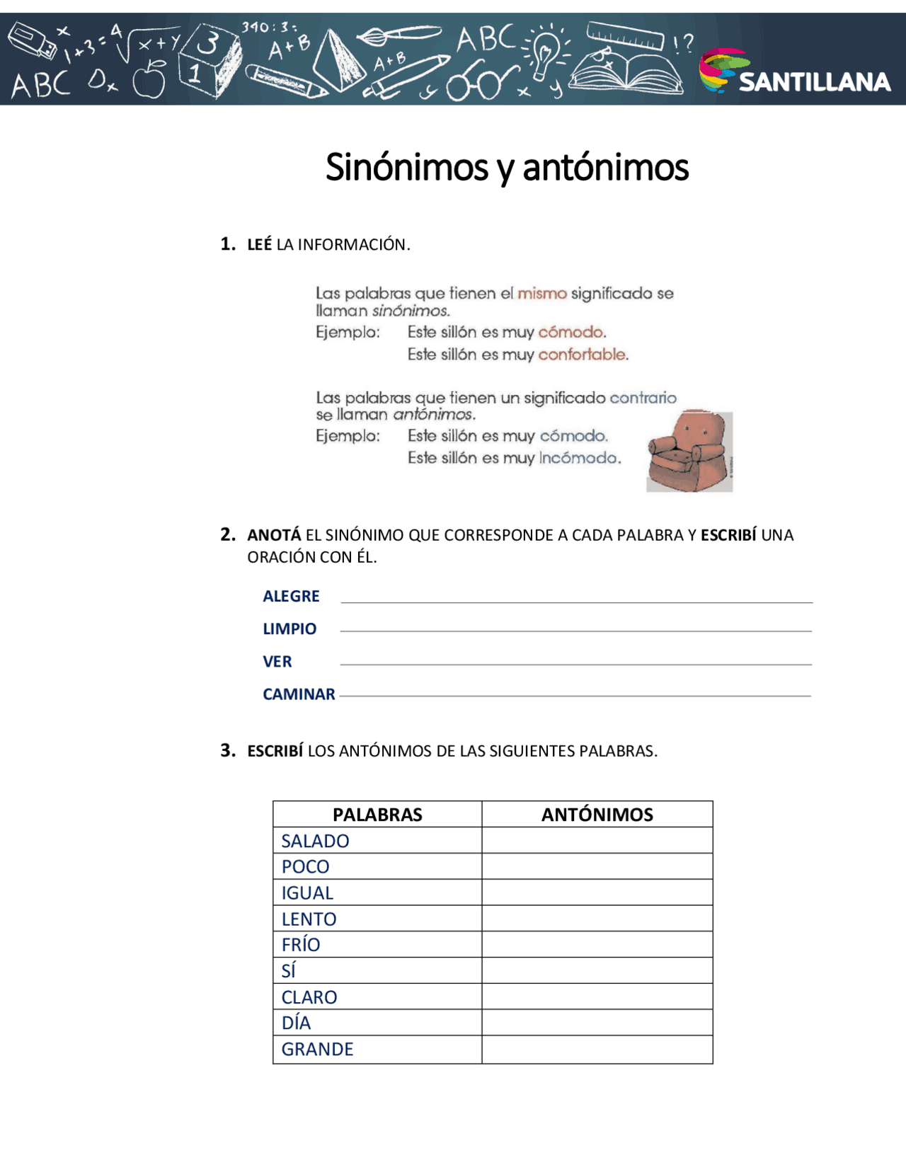 Ejercicios sinonimos y antonimos | Ejercicios de Lengua y Literatura ...
