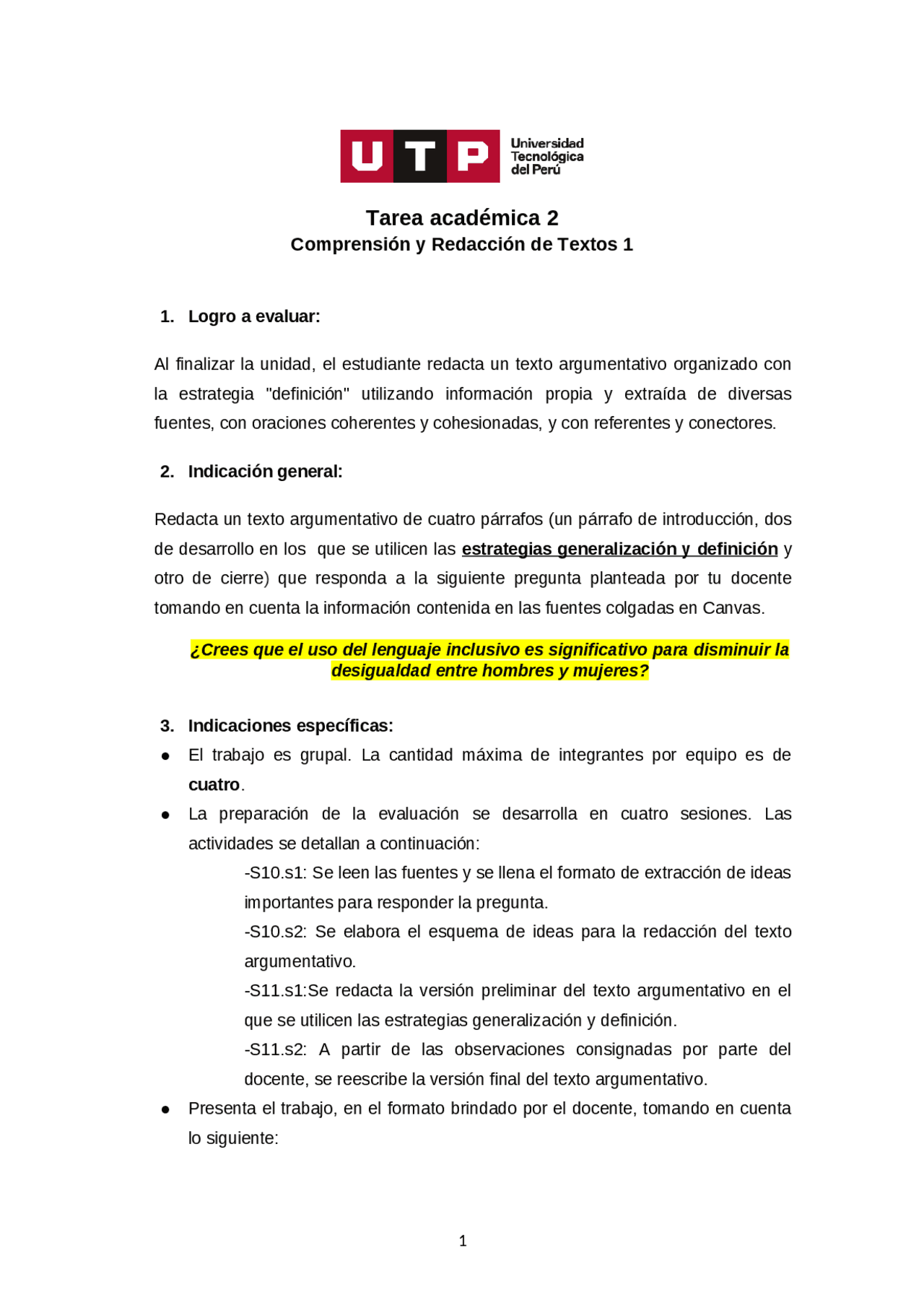 Tarea Académica 2 Comprensión Y Redacción De Textos 1 Tesis De
