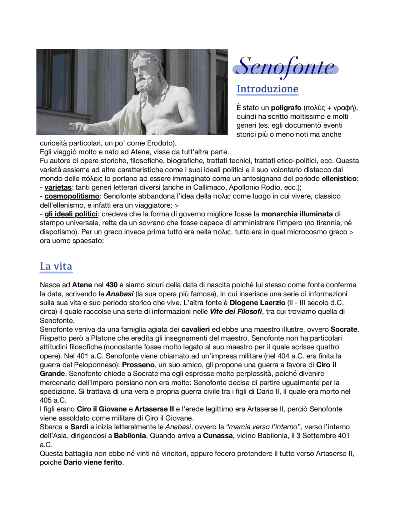 Senofonte Vita Opere E Stile Appunti Di Greco Docsity