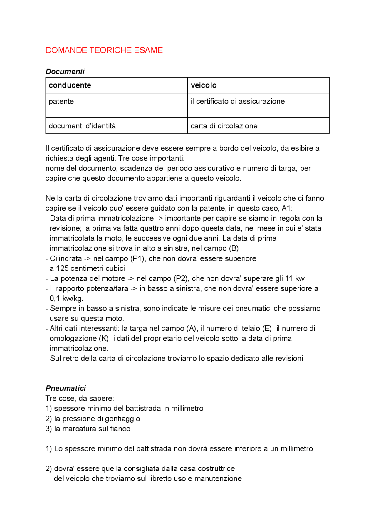 Domande esame pratico patente A1 moto | Schemi e mappe concettuali di ...