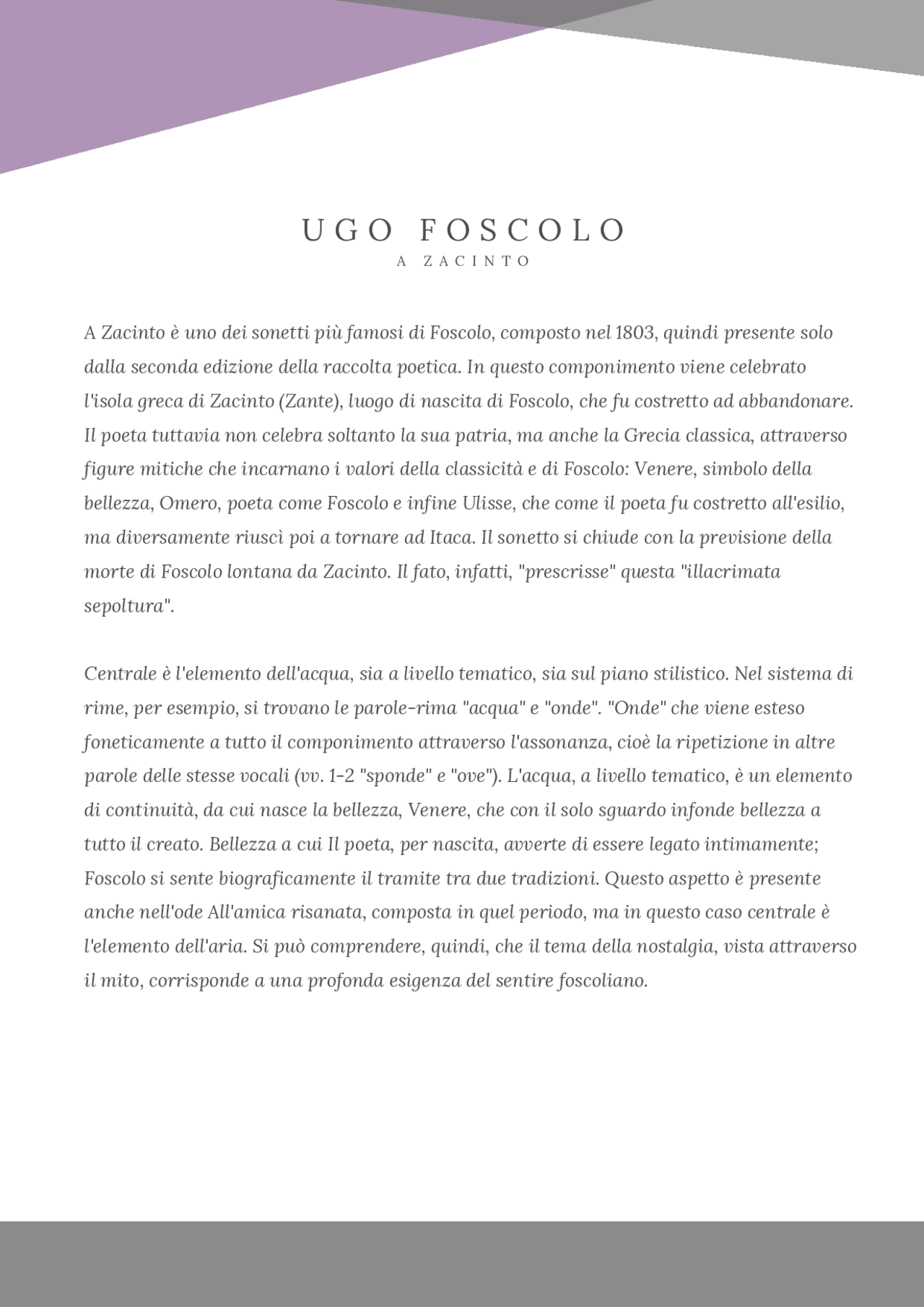 Ugo Foscolo In Morte Del Fratello Giovanni A Zacinto Appunti Di