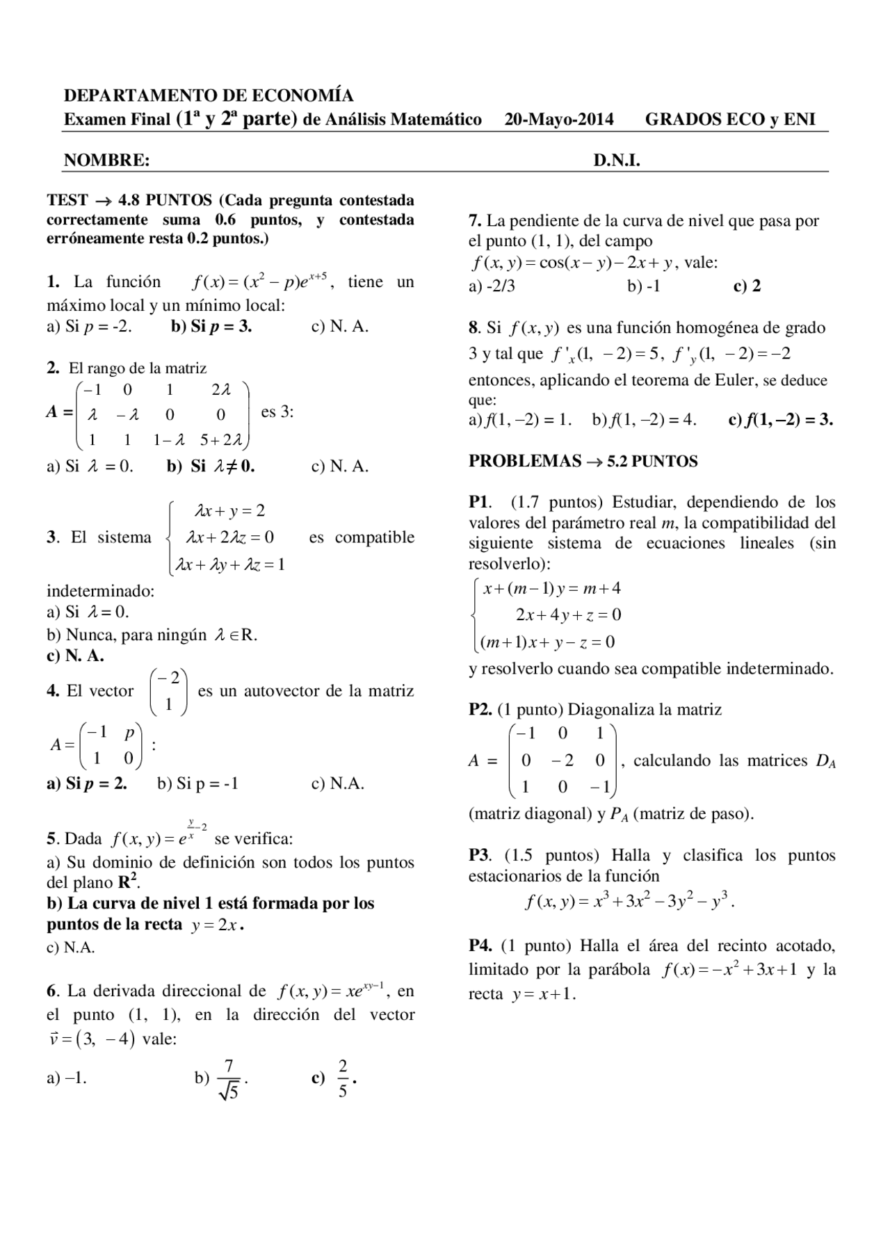 Analisis Matematico S Exámenes De Análisis Matemático Docsity