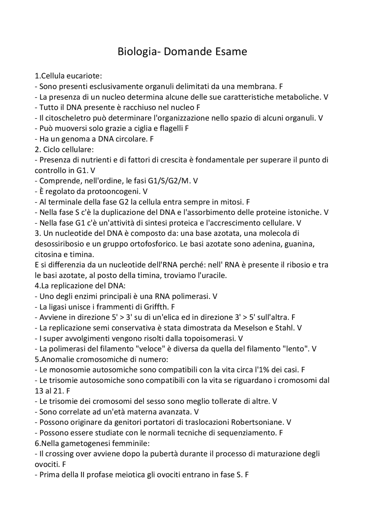 Domande Biologia Applicata- infermieristica | Prove d'esame di Biologia Applicata | Docsity