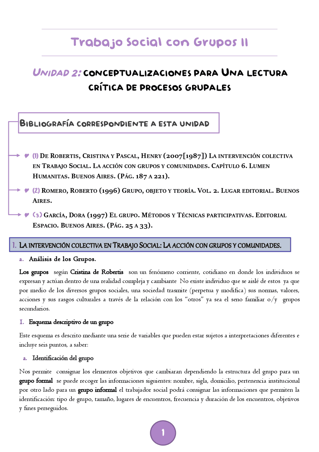 Unidad 1 de trabajo social con grupos | Apuntes de Derecho | Docsity