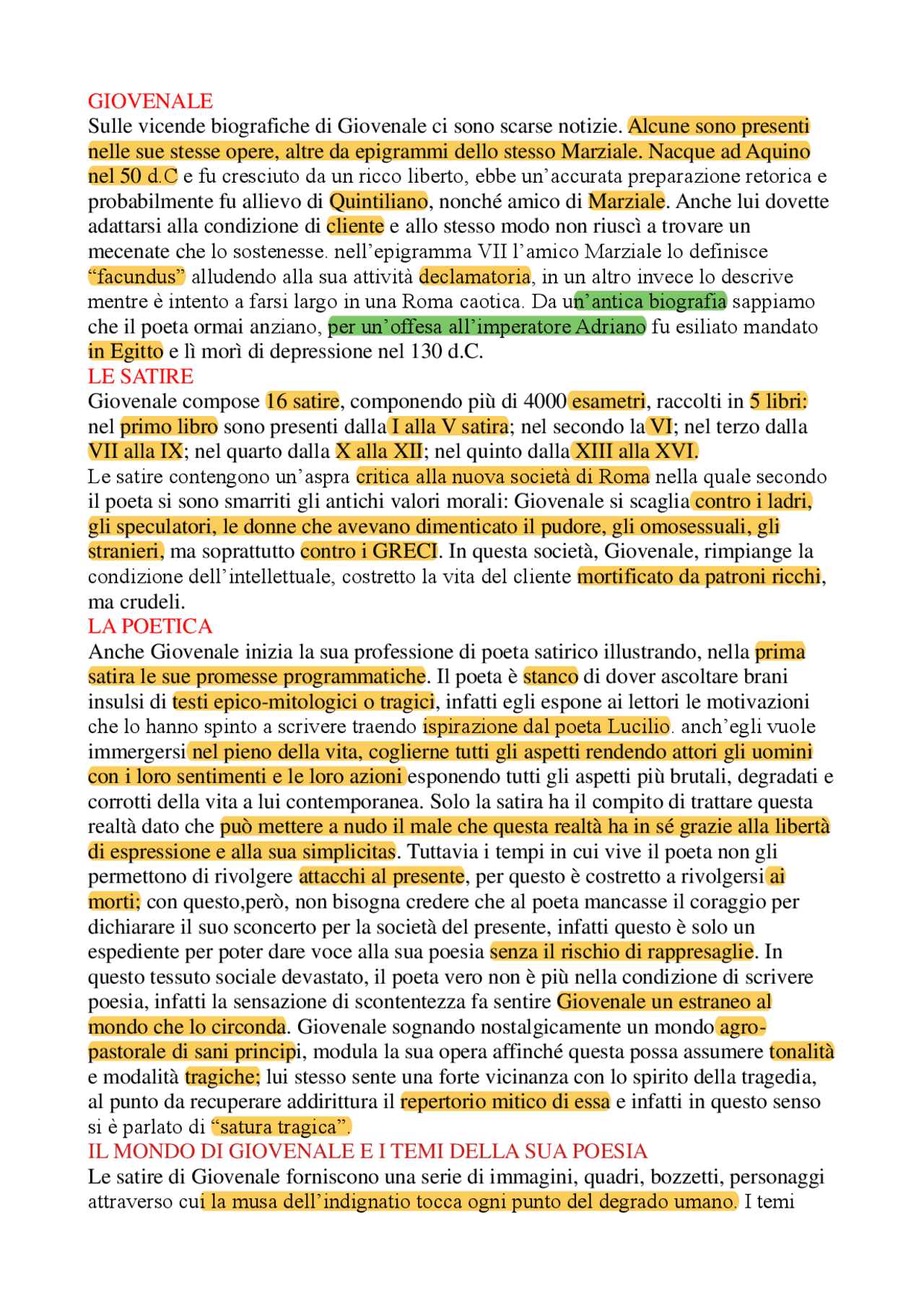 Giovenale: letteratura latina | Appunti di Latino | Docsity