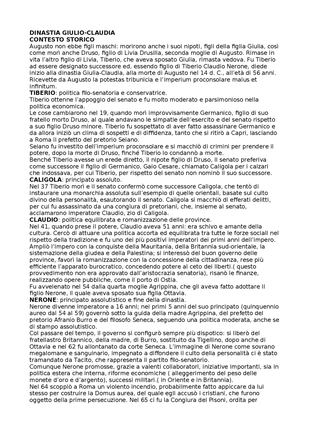 Dinastia Giulio Claudia Appunti Di Latino Docsity