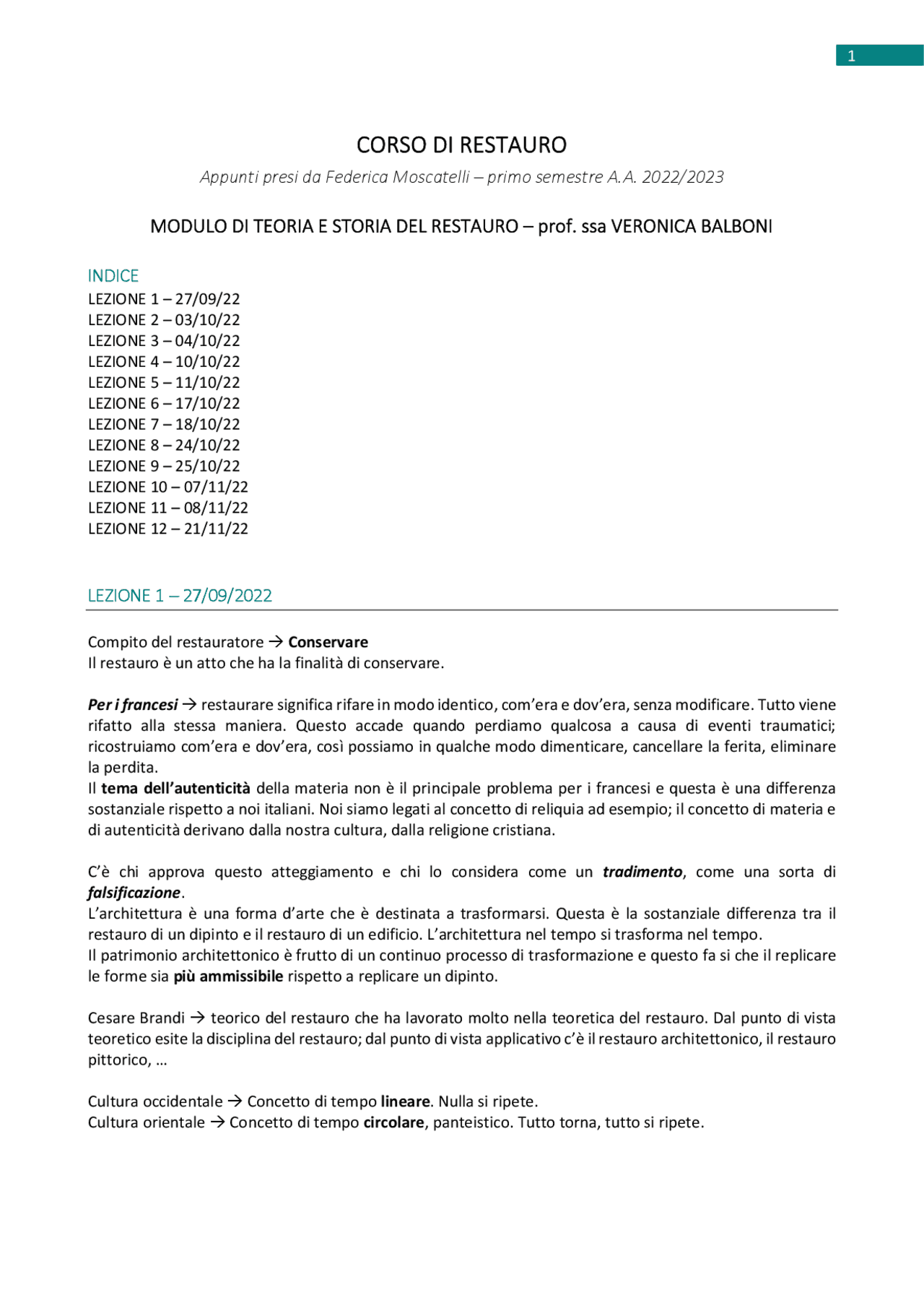 Restauro Modulo Di Teoria E Storia Del Restauro Appunti Di Restauro