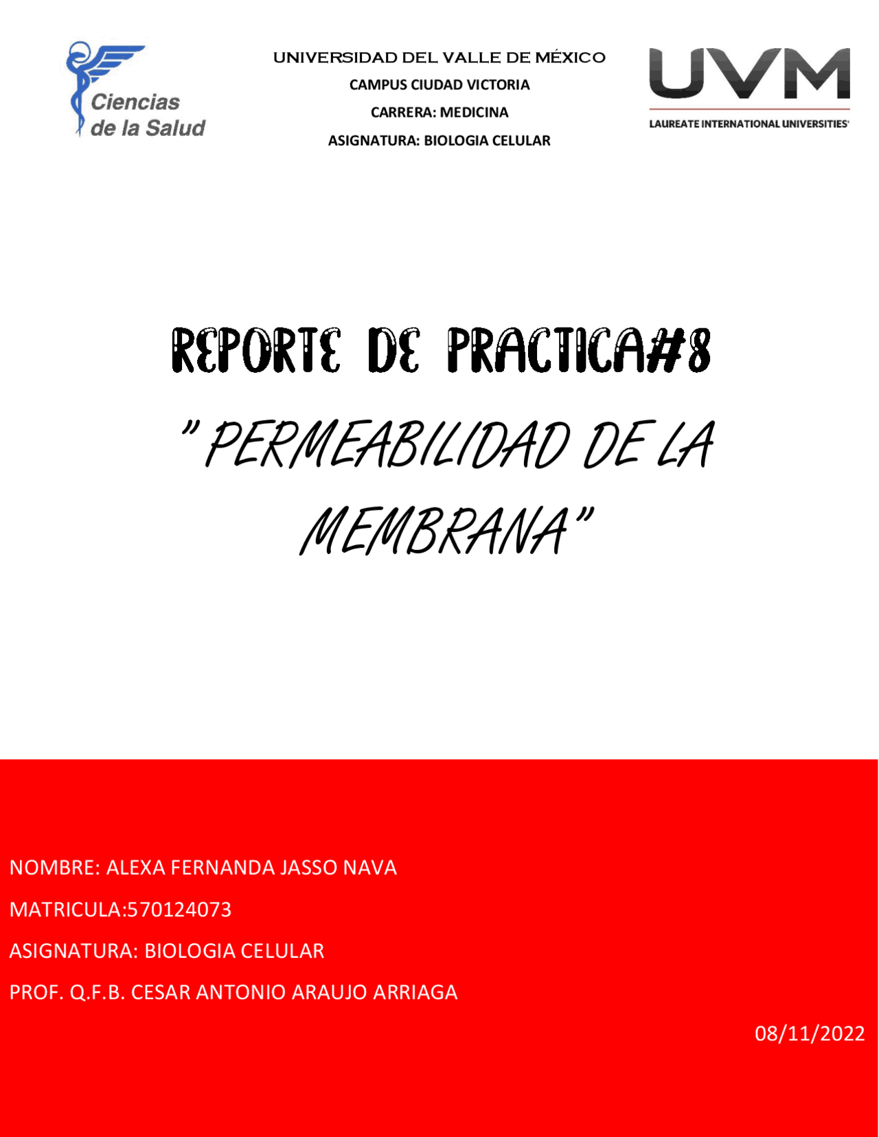 Reporte 8 Bilogia Celular Uvm Apuntes De Biología Celular Docsity