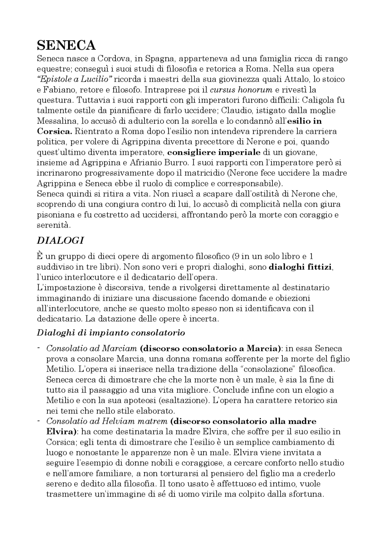 Seneca: vita, dialogi, dialogi-trattati, trattati. | Sintesi del corso ...