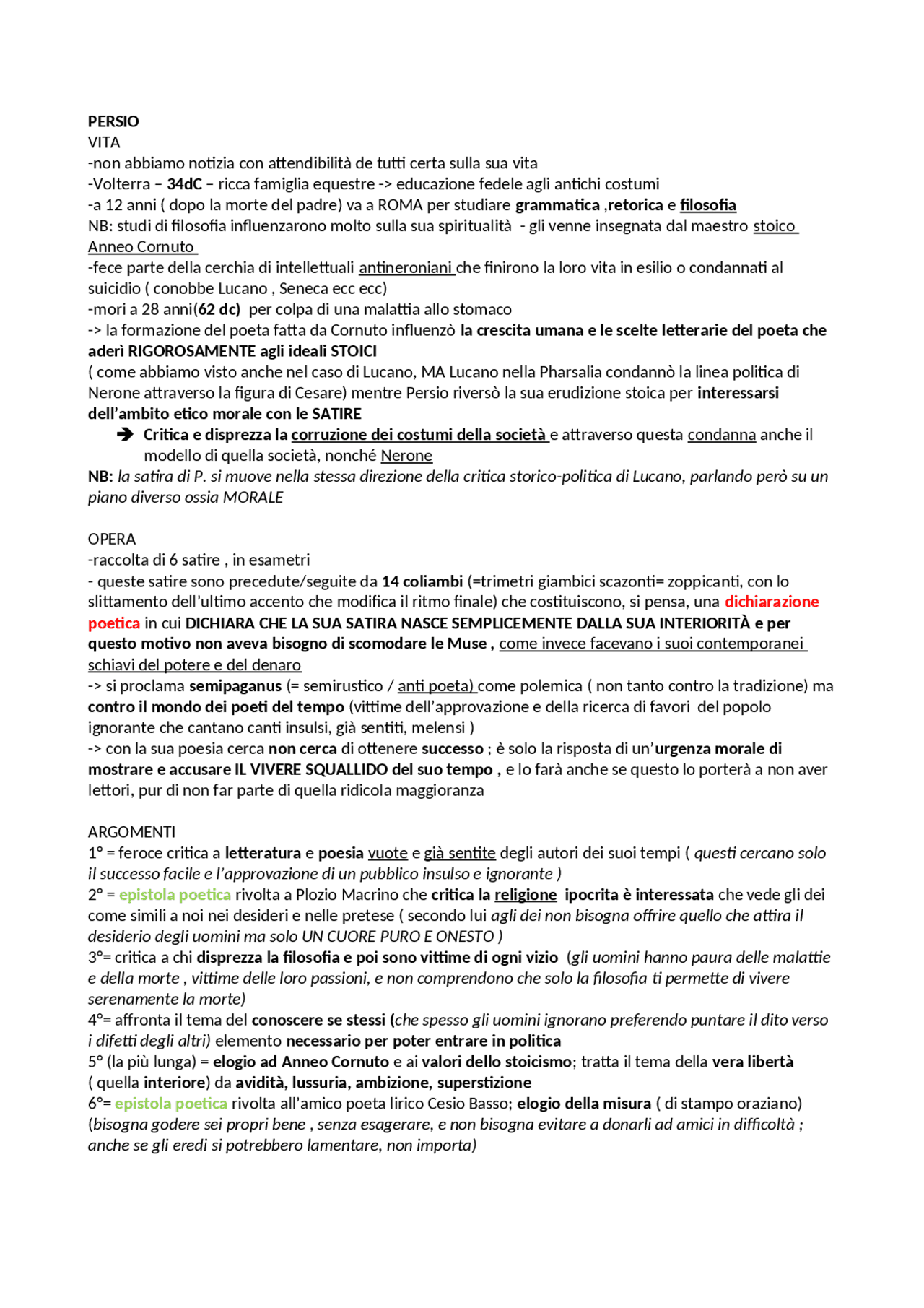 Persio Vita E Opere Appunti Di Latino Docsity