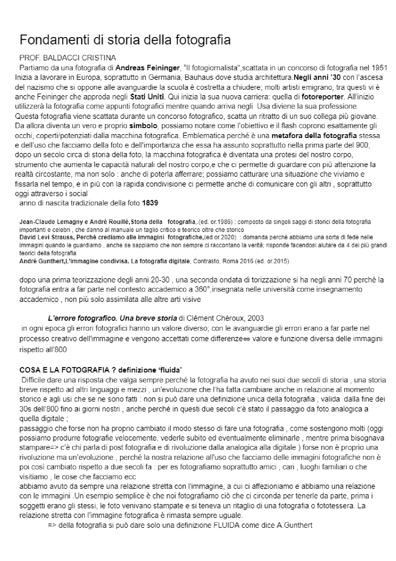 Appunti integrati di Fondamenti storia della fotografia | Appunti di fotografia | Docsity