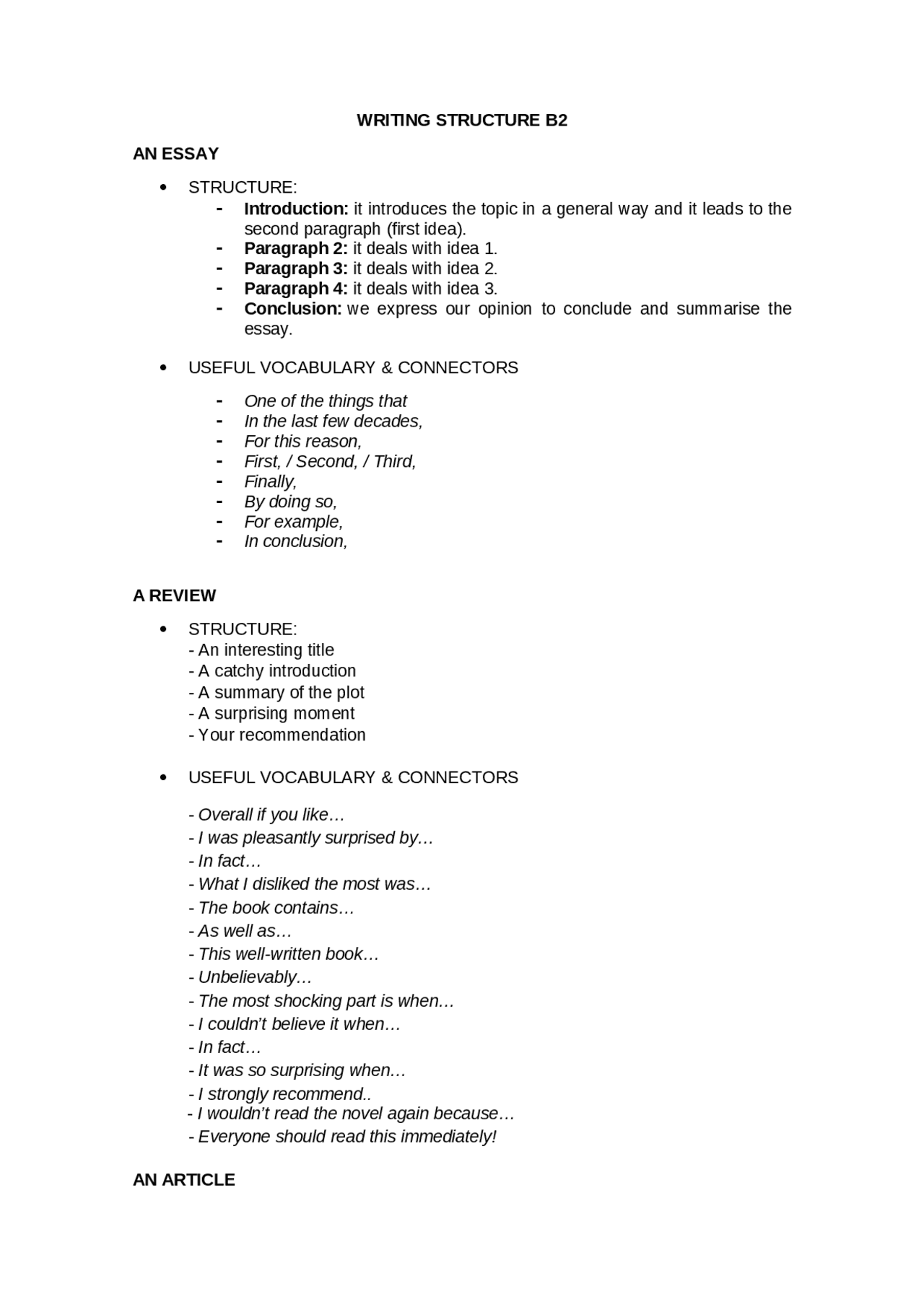 Writing_structure_b2 | Apuntes de Inglés | Docsity