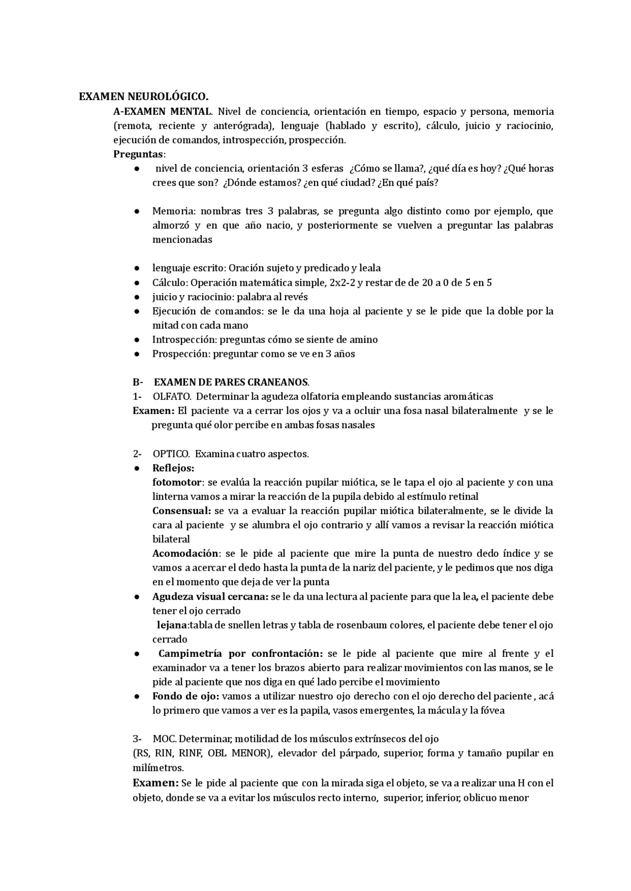 Pasos Examen Neurológico Apuntes De Neurología Docsity