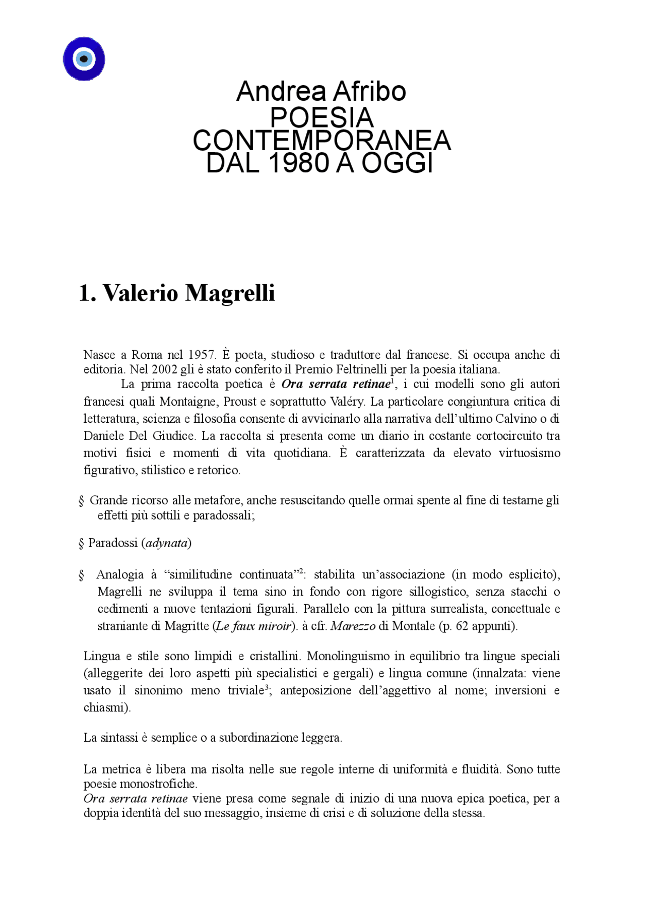 Andrea Afribo POESIA CONTEMPORANEA DAL 1980 A OGGI | Schemi e mappe ...