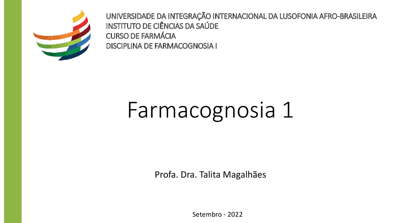 Introdução A Farmacognosia Slides Farmacognosia Docsity