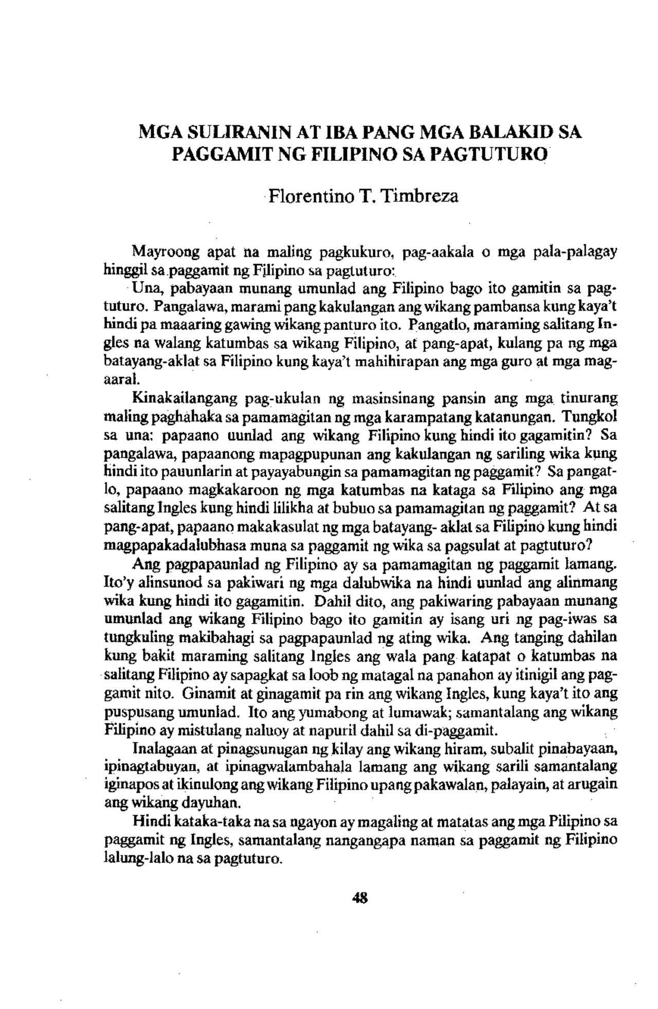 Suliranin at wastong paggamit ng wika | High school final essays ...