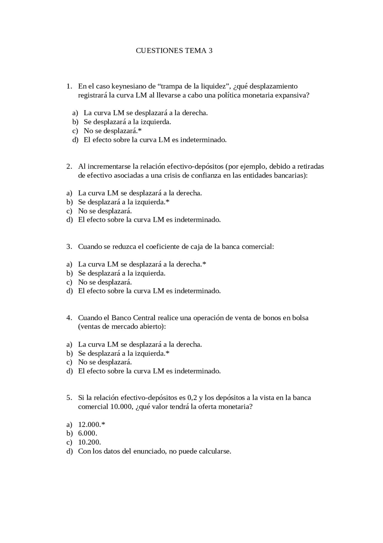 Cuestionario Tema 3 Ejercicios De Macroeconomía Docsity