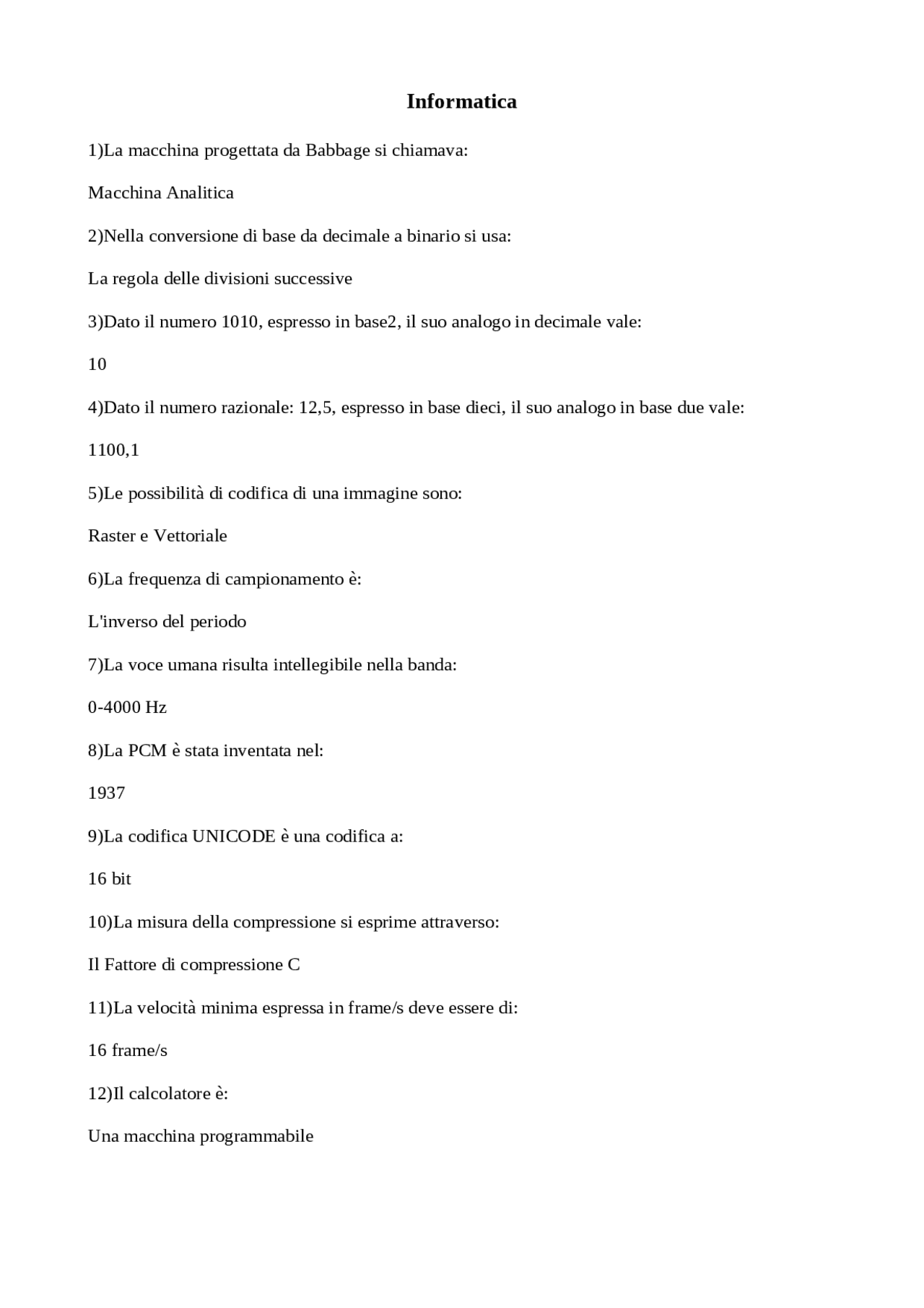 Paniere Informatica 698 Domande E Risposte Mercatorum L9 Ingegneria