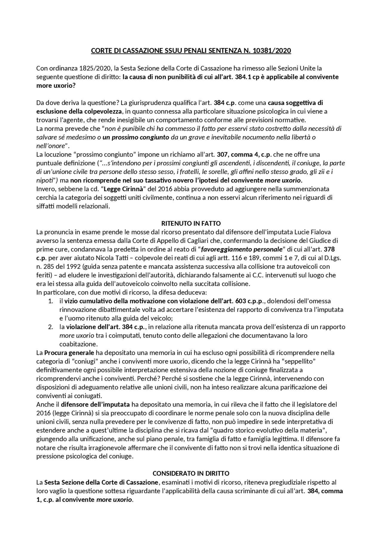 Riassunto Sentenza Cass Ssuu 103812020 Schemi E Mappe Concettuali