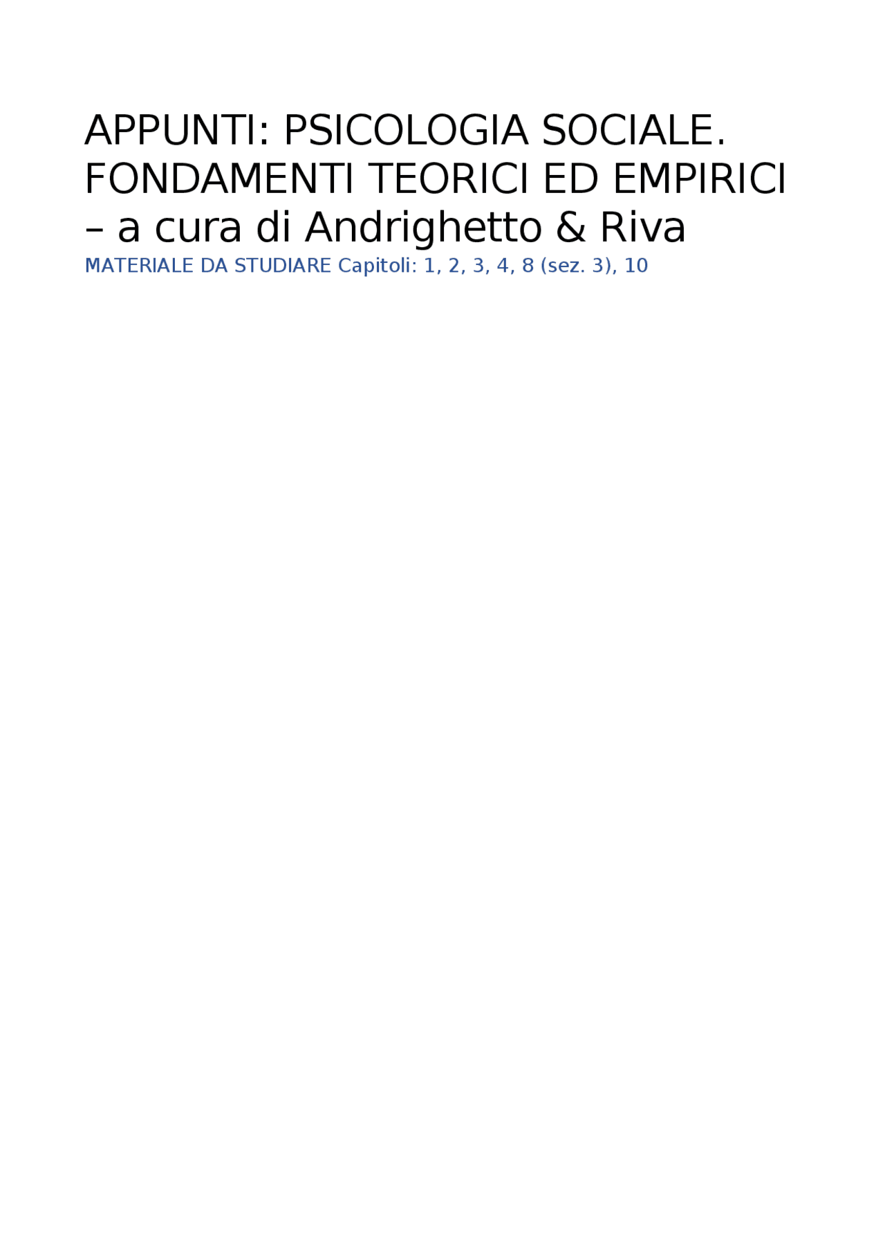Appunti Psicologia Sociale A Cura Di Andrighetto E Riva Sintesi Del