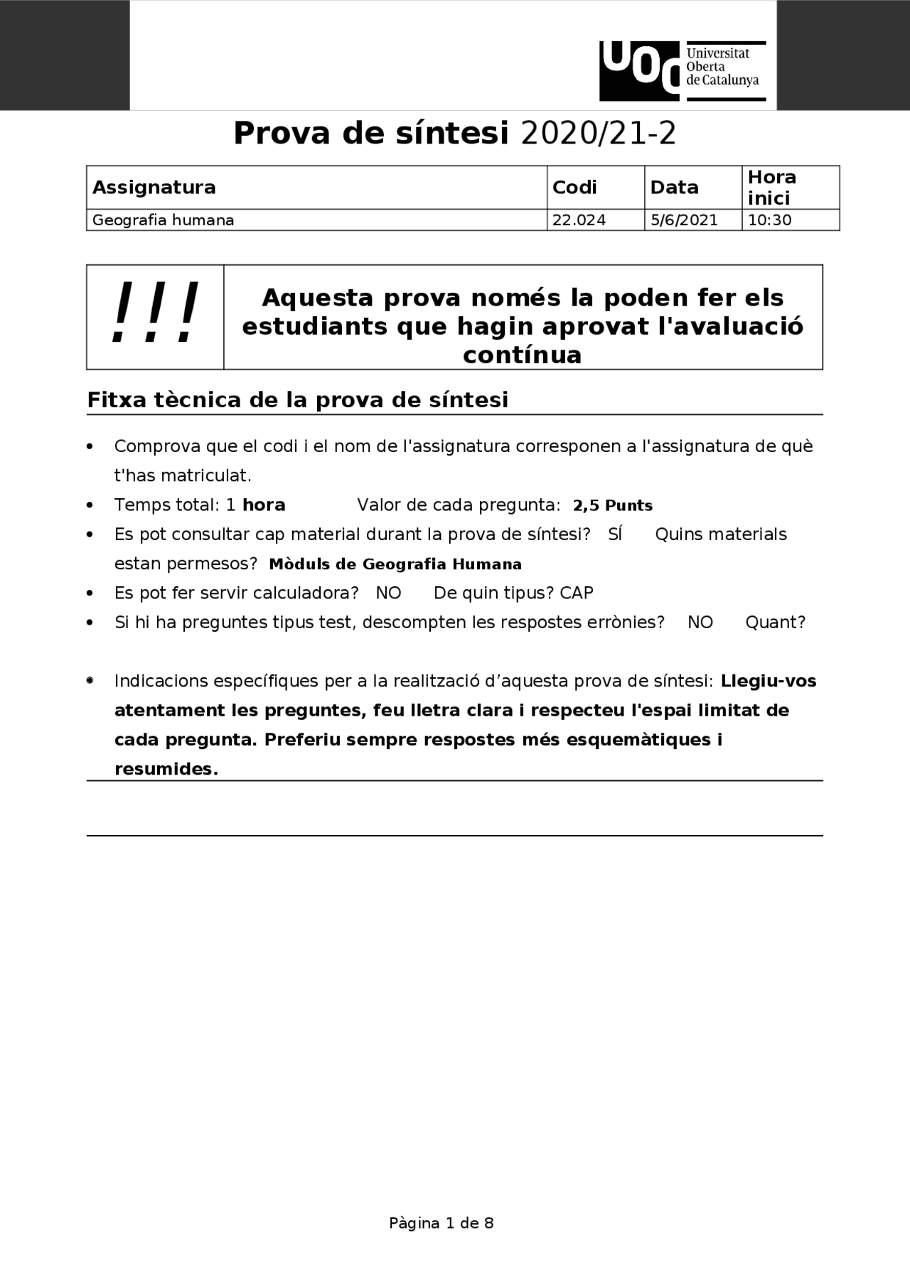 Examen Geografia Uoc Exámenes De Geografía Docsity