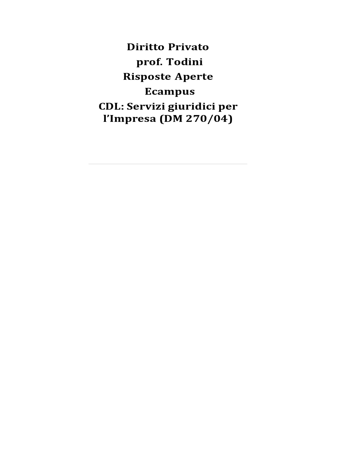 Paniere Diritto Privato prof. Todini risposte alle domande aperte | Panieri di Diritto Privato ...