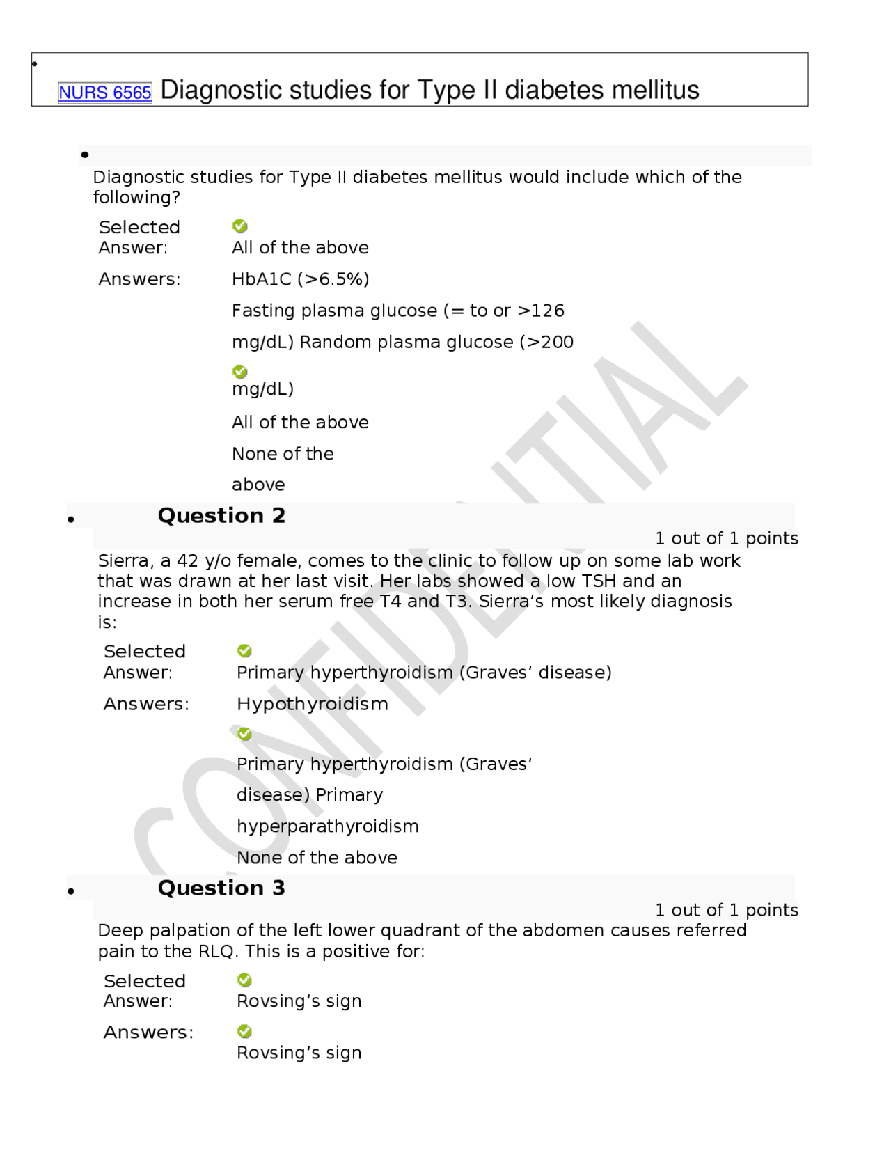 Diagnostic studies for Type II diabetes mellitus | Exams Nursing | Docsity
