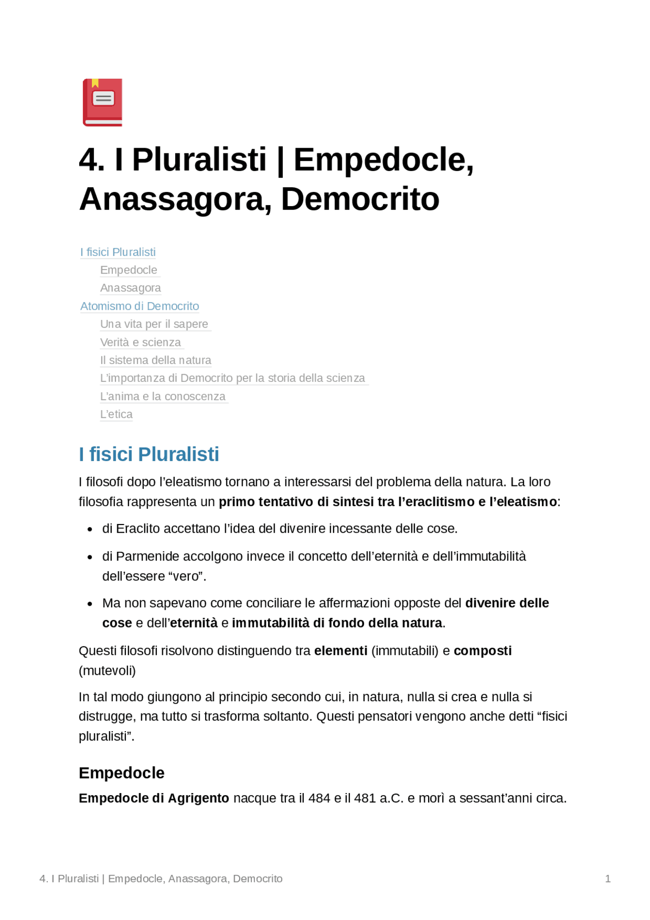 Empedocle Anassagora E Democrito Appunti Di Filosofia Docsity