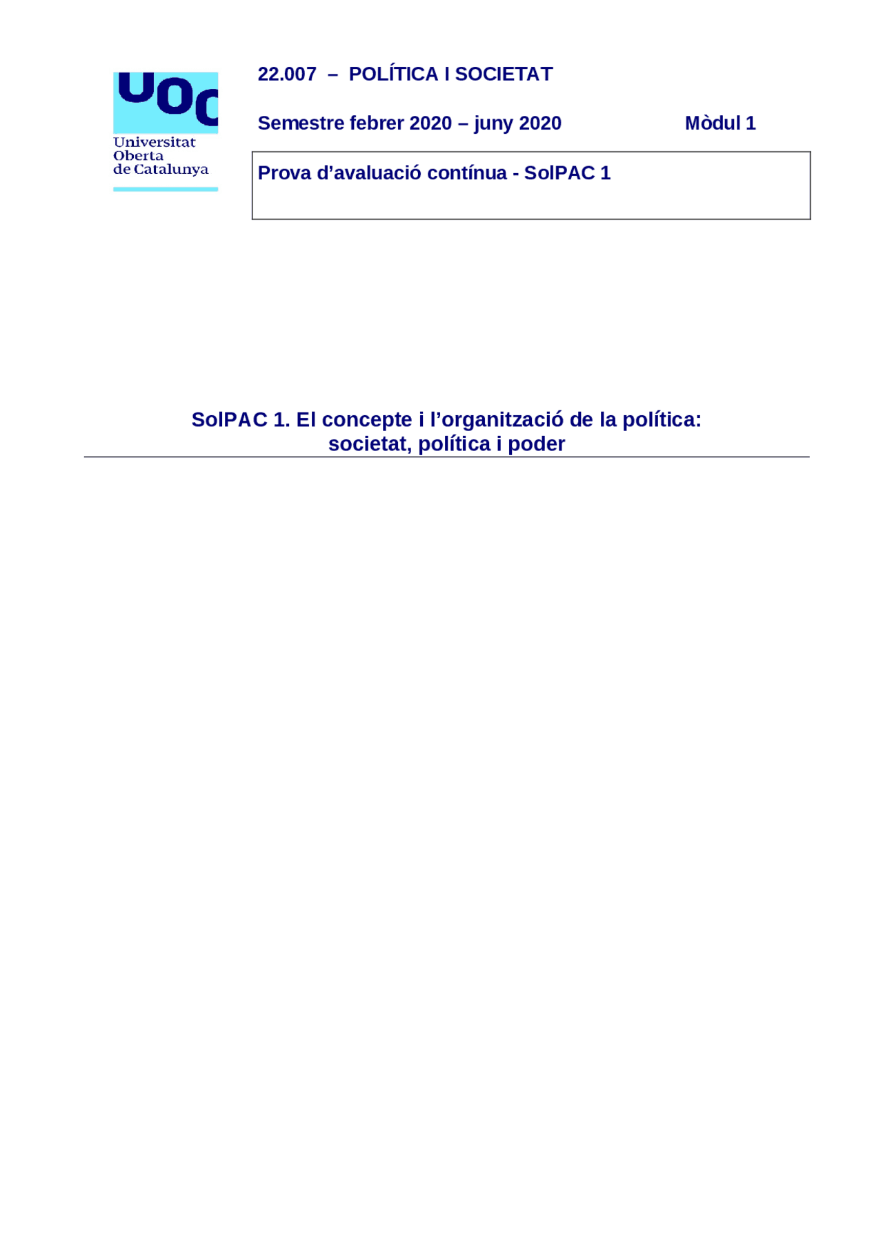 Solucio Pac 1 Semestre 2 Exámenes De Politica Social Docsity