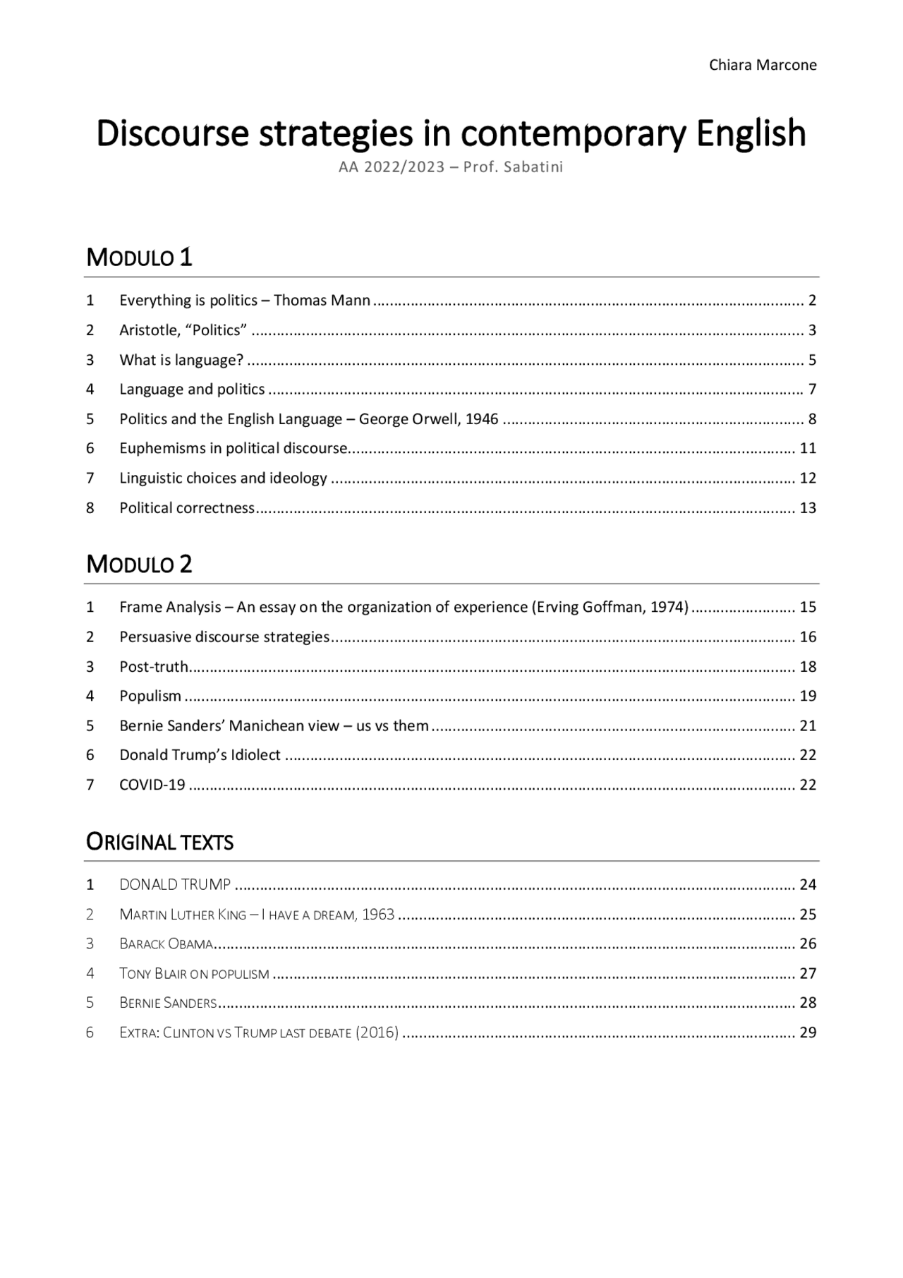 Discourse Strategies in Contemporary English [UNITO, 2022/2023 ...