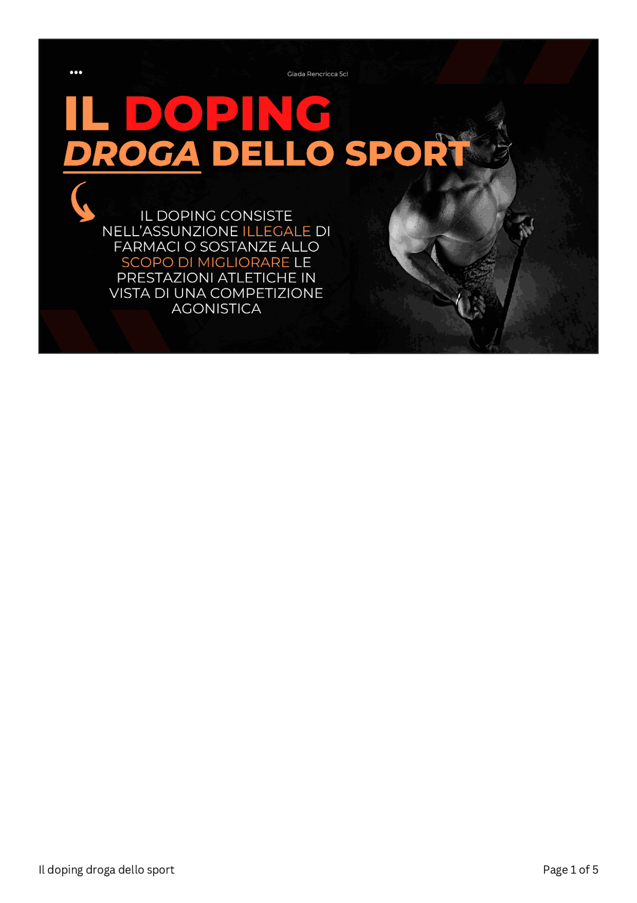 Il Doping, la droga dello sport | Appunti di Educazione fisica | Docsity