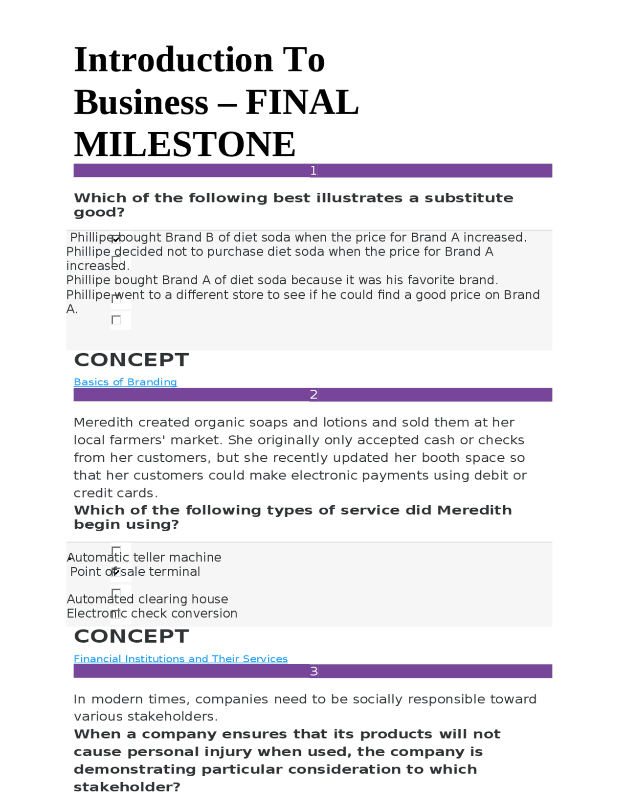 Introduction To Business Final Milestone Exams Nursing Docsity