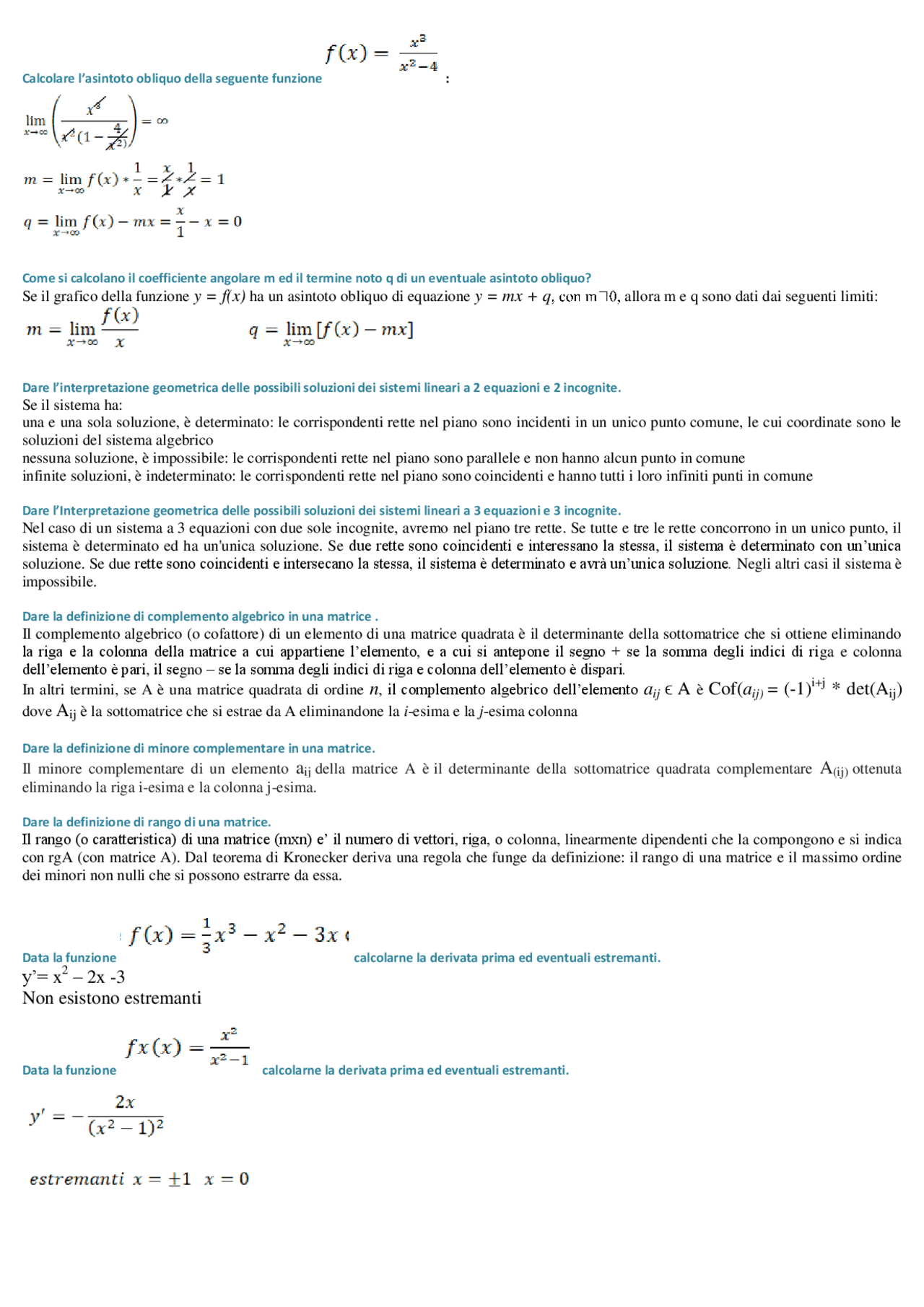 Metodi matematici APERTE AZ | Panieri di Matematica Generale | Docsity