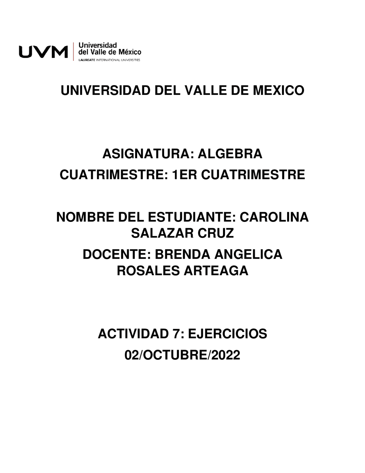 Ejercicios Actividad Numero 7 Ejercicios Ejercicios De Álgebra Lineal