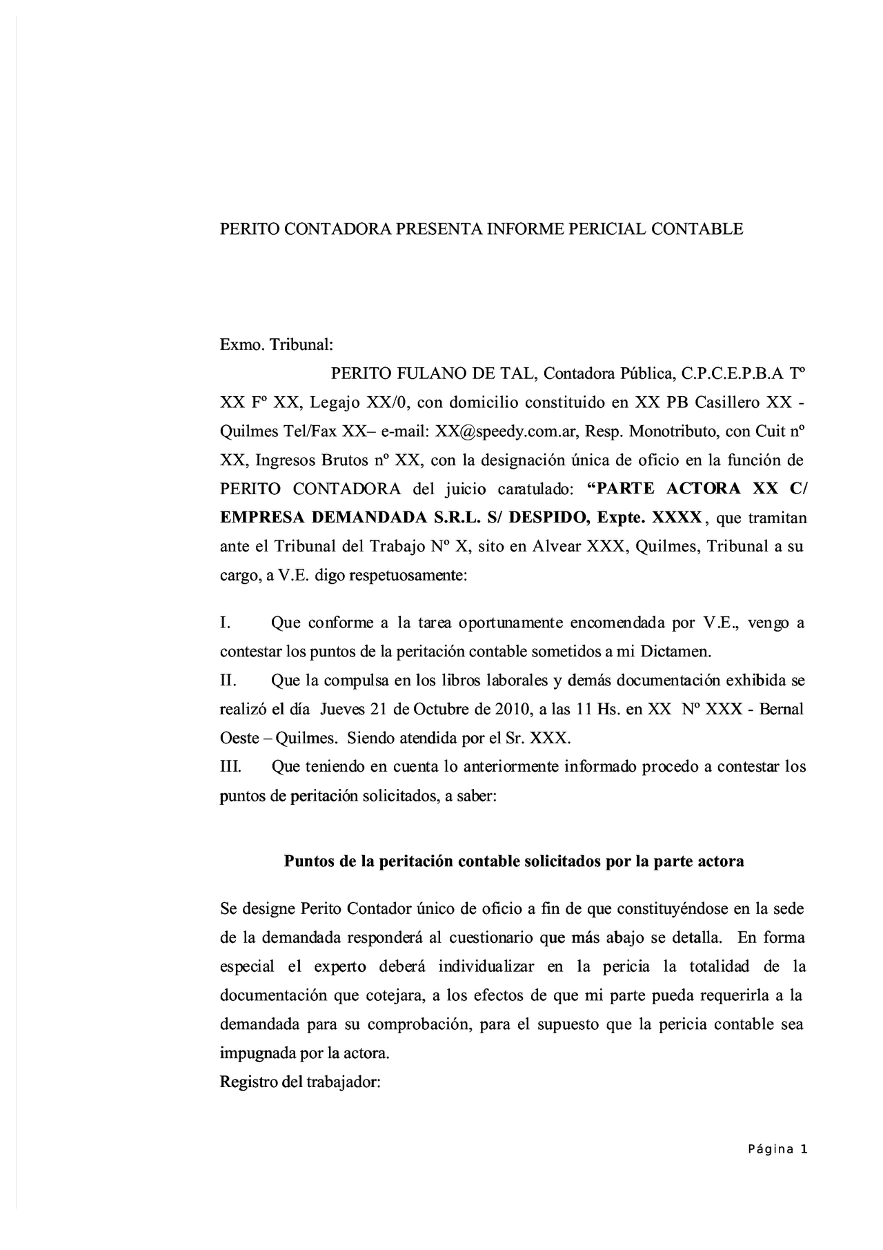 INFORME DE PERITAJE CONTABLE | Ejercicios de Contabilidad de gestión ...