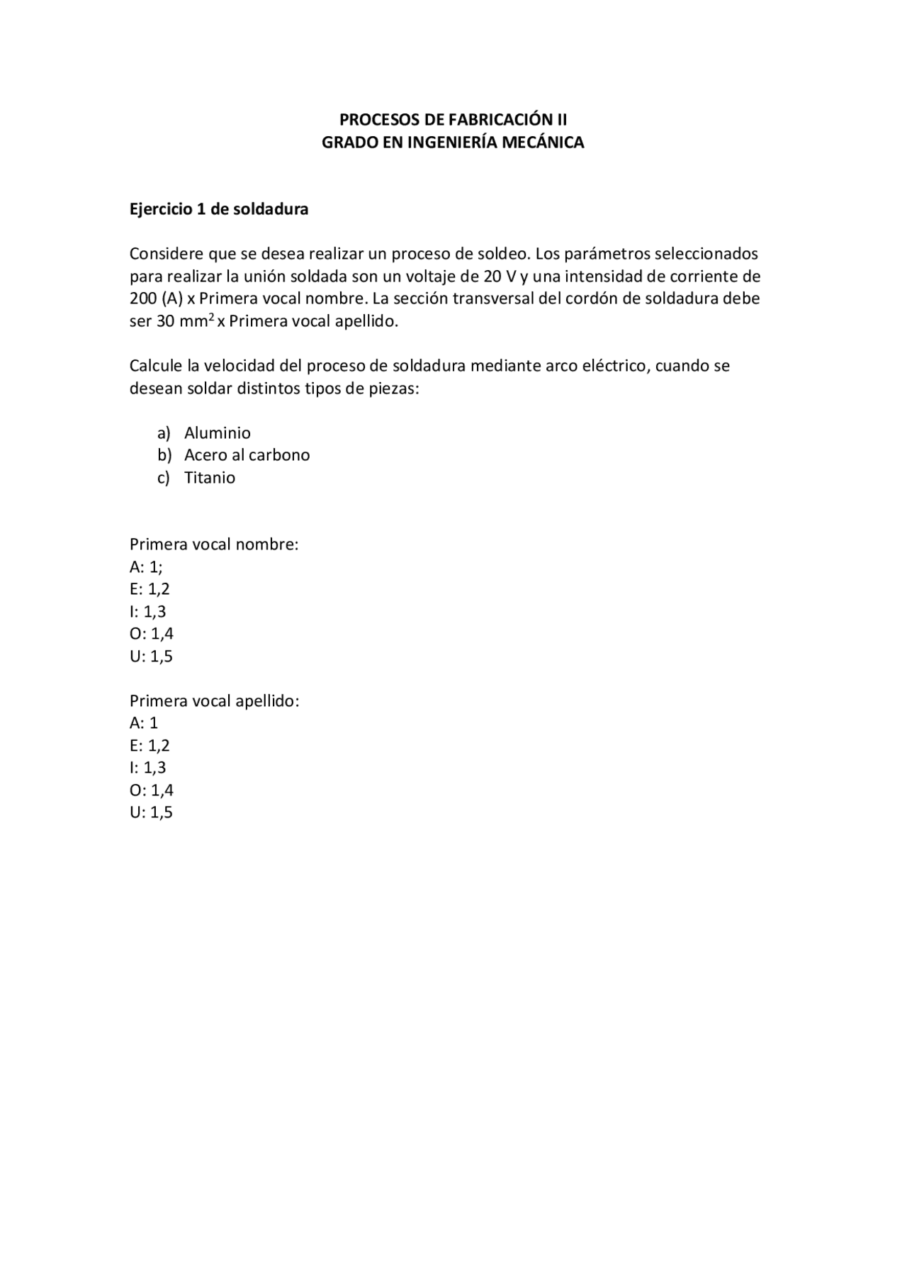 Ejercicio Procesos De Fabricacion Ejercicios De Procesos De