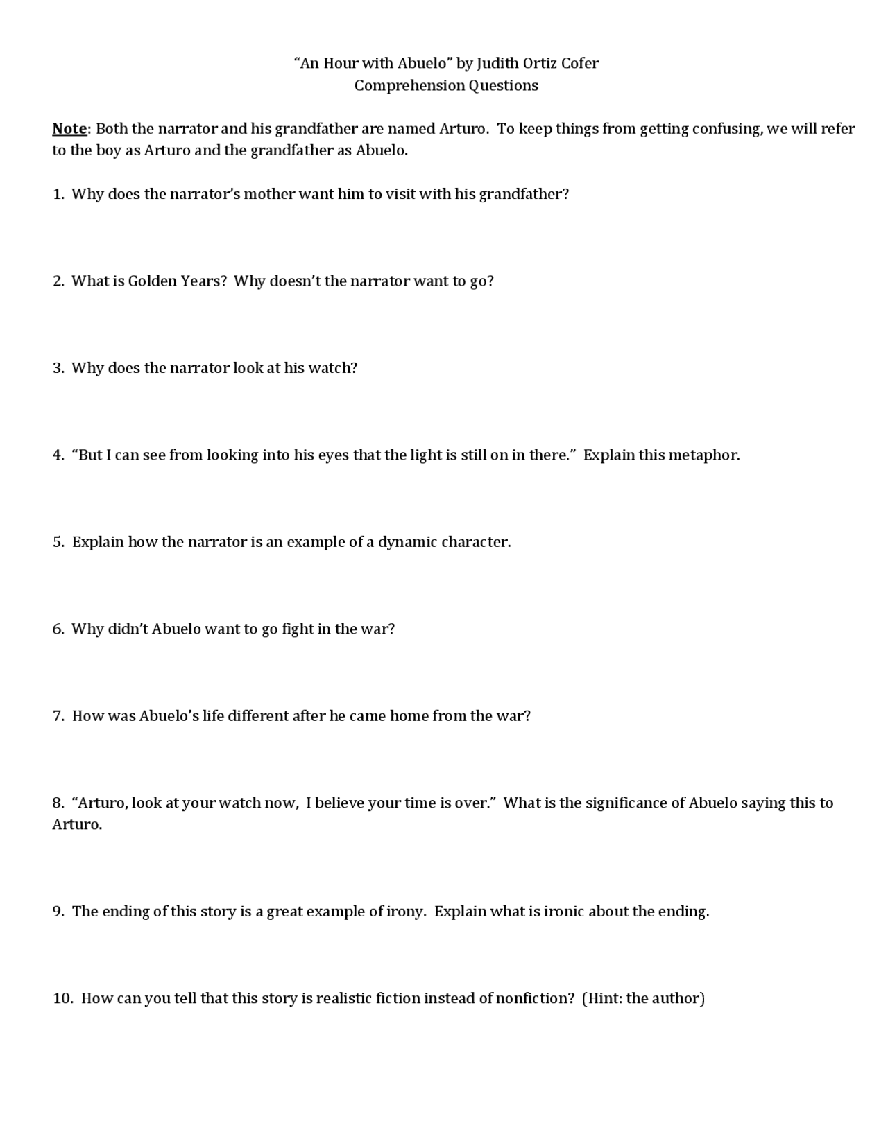 Comprehension Questions Exercises Literature Docsity
