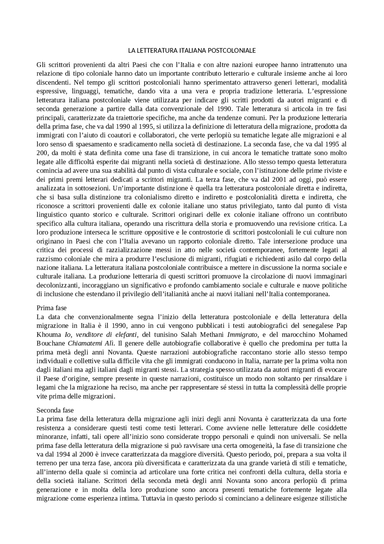 Riassunto 'Riscrivere la nazione. La letteratura italiana postcoloniale' di Caterina Romeo ...