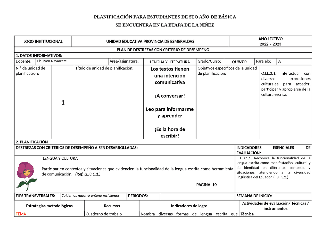 Planificación para estudiantes de 5to año de básica | Guías, Proyectos ...