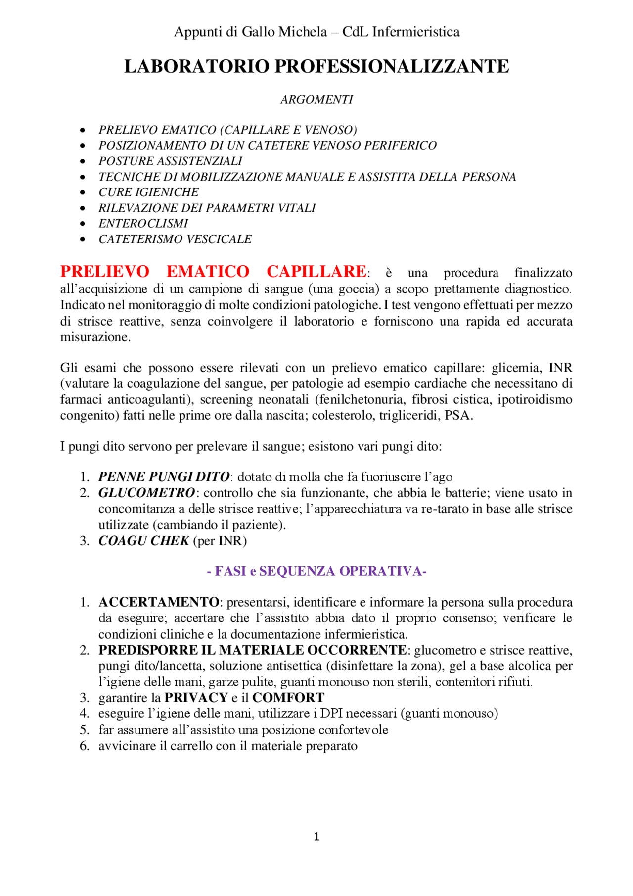 Procedure Infermieristiche I Anno Dispense Di Infermieristica Docsity