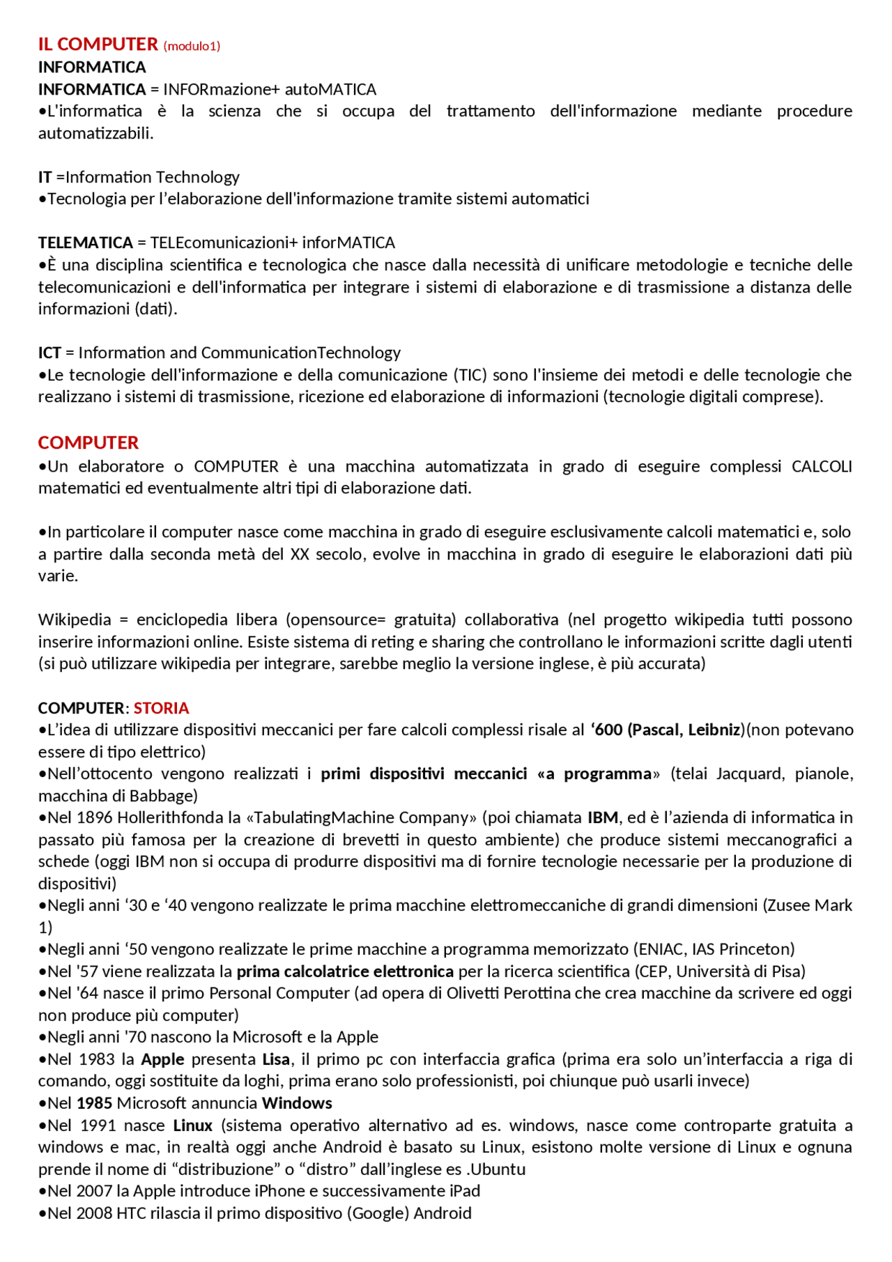 Computer Appunti Informatica Modulo 1 Appunti Di Elementi Di Informatica Docsity
