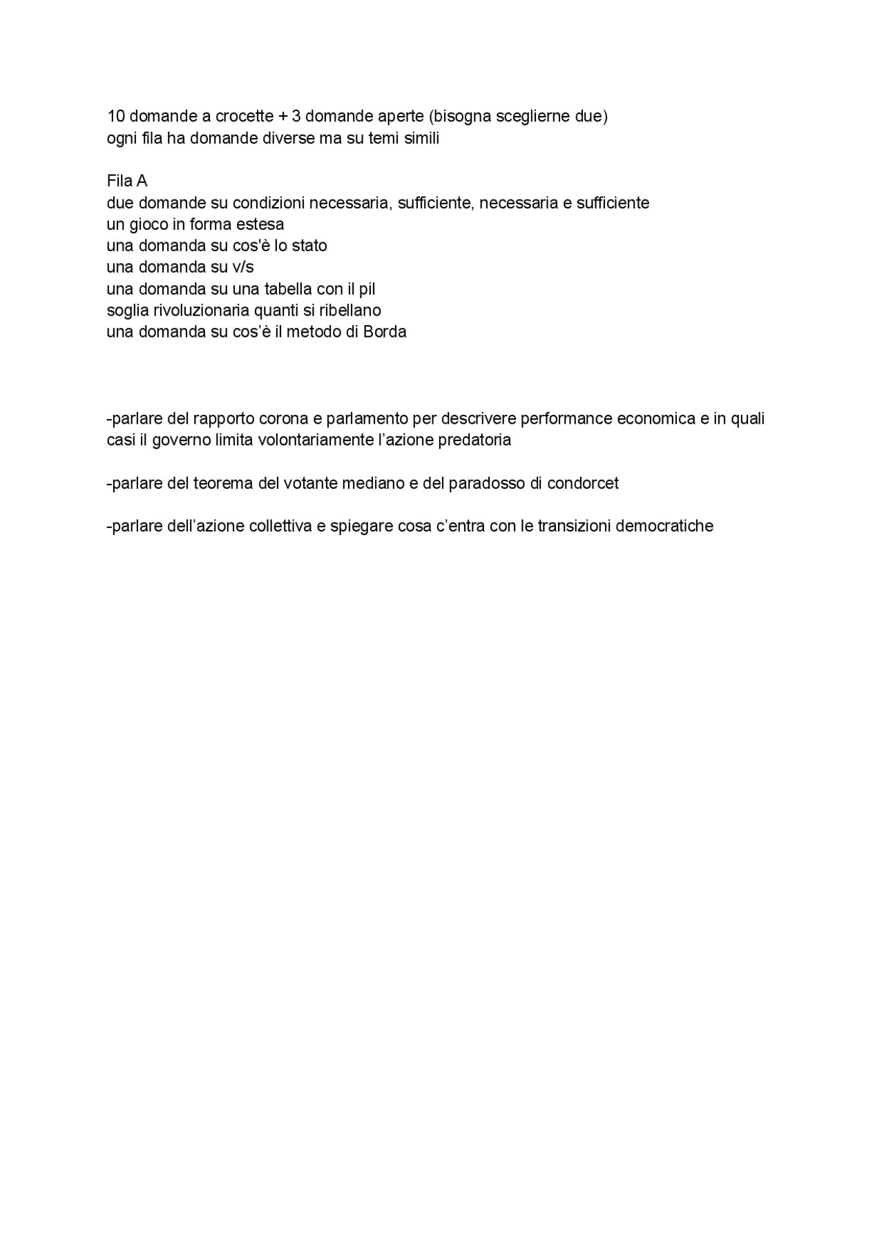 Fac-simile struttura esame | Prove d'esame di Scienza Politica | Docsity