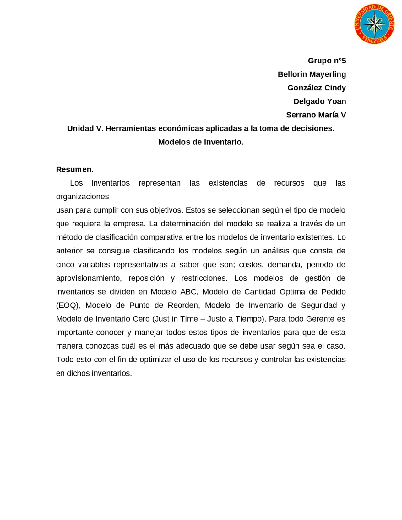 Modelos de Inventario: ABC, EOQ, ROP, SS y Just in Time | Monografías ...