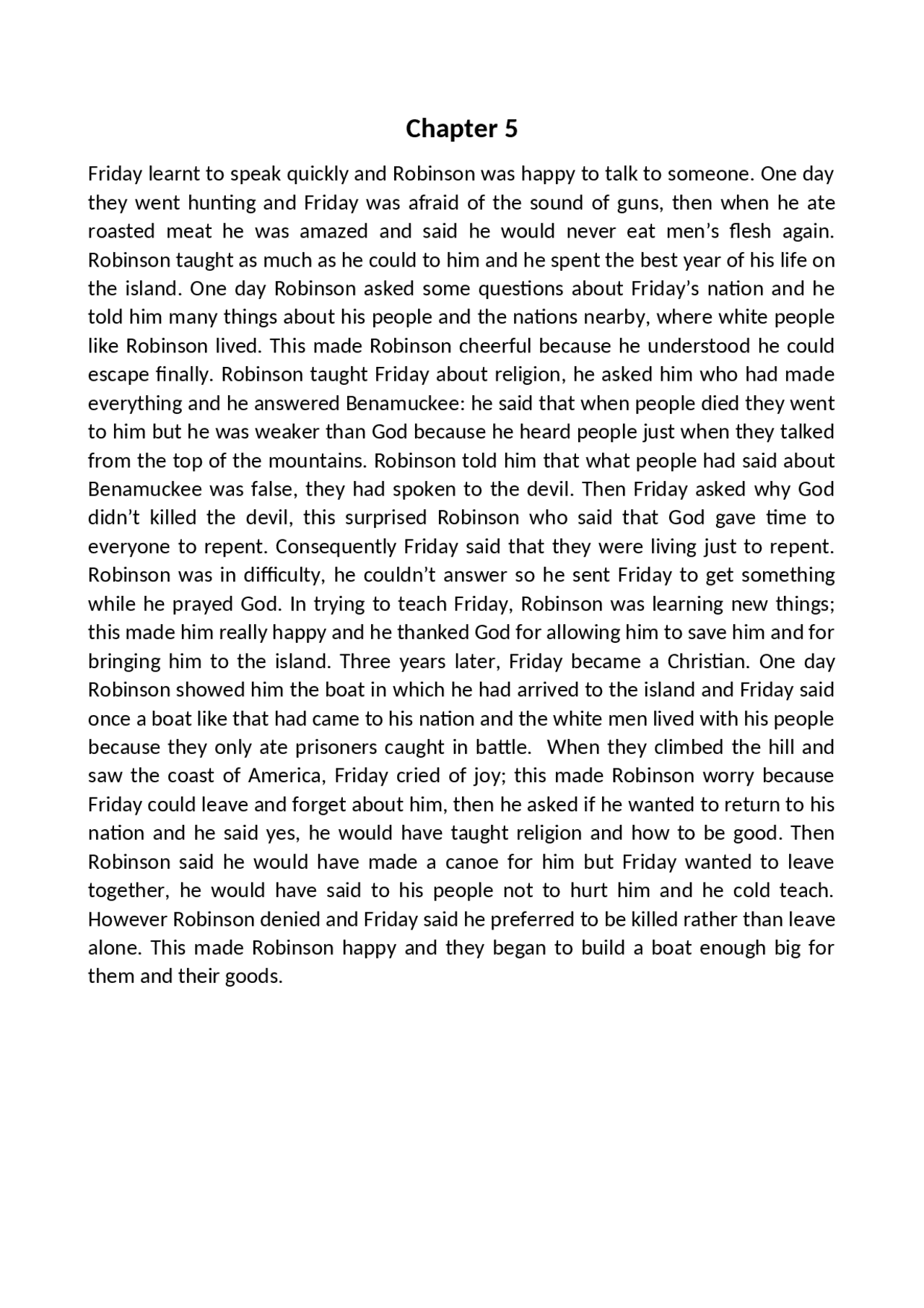 Robinson crusoe chapter 5 | Sintesi del corso di Inglese | Docsity