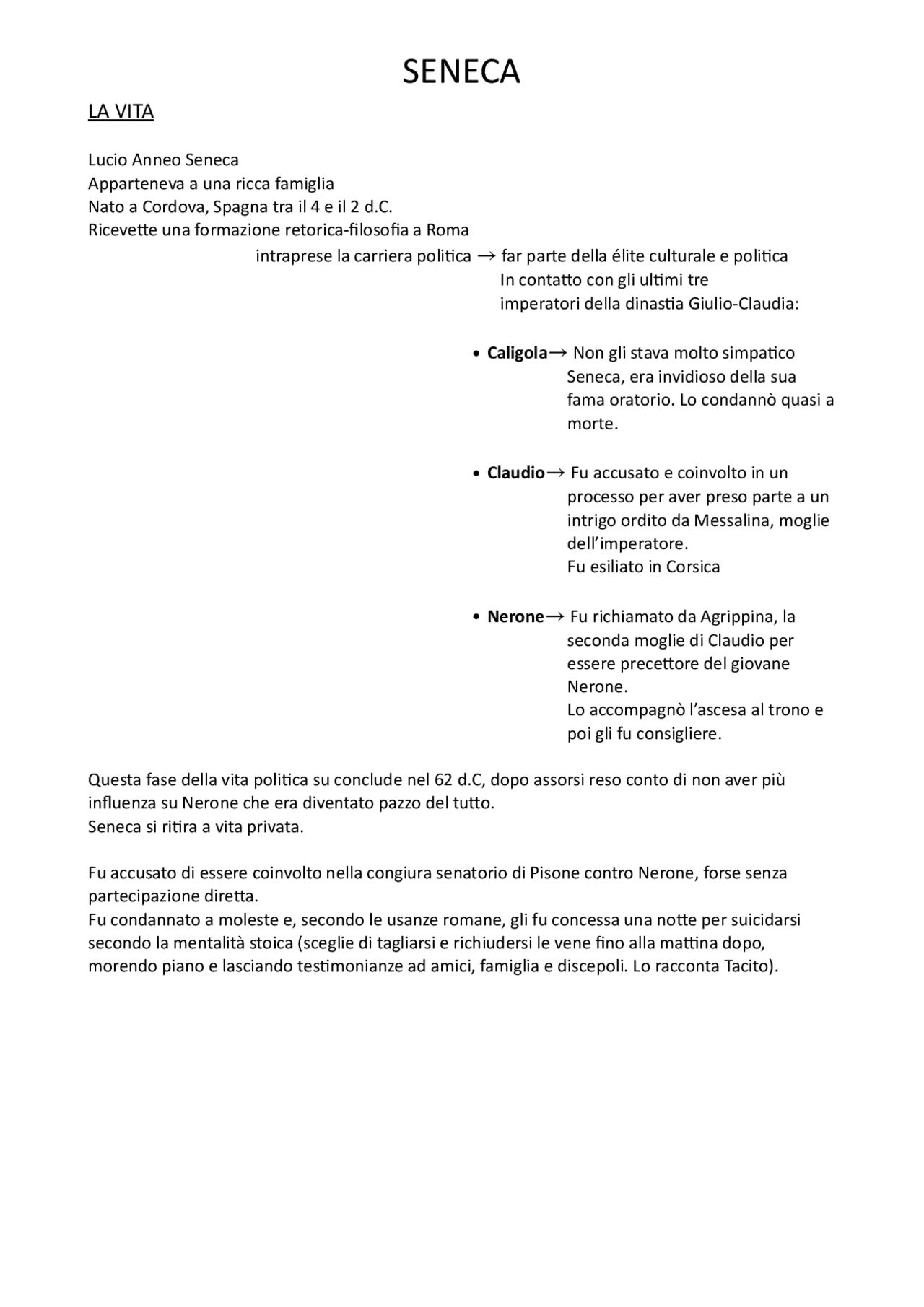 Seneca, vita, opere e traduzioni | Appunti di Latino | Docsity