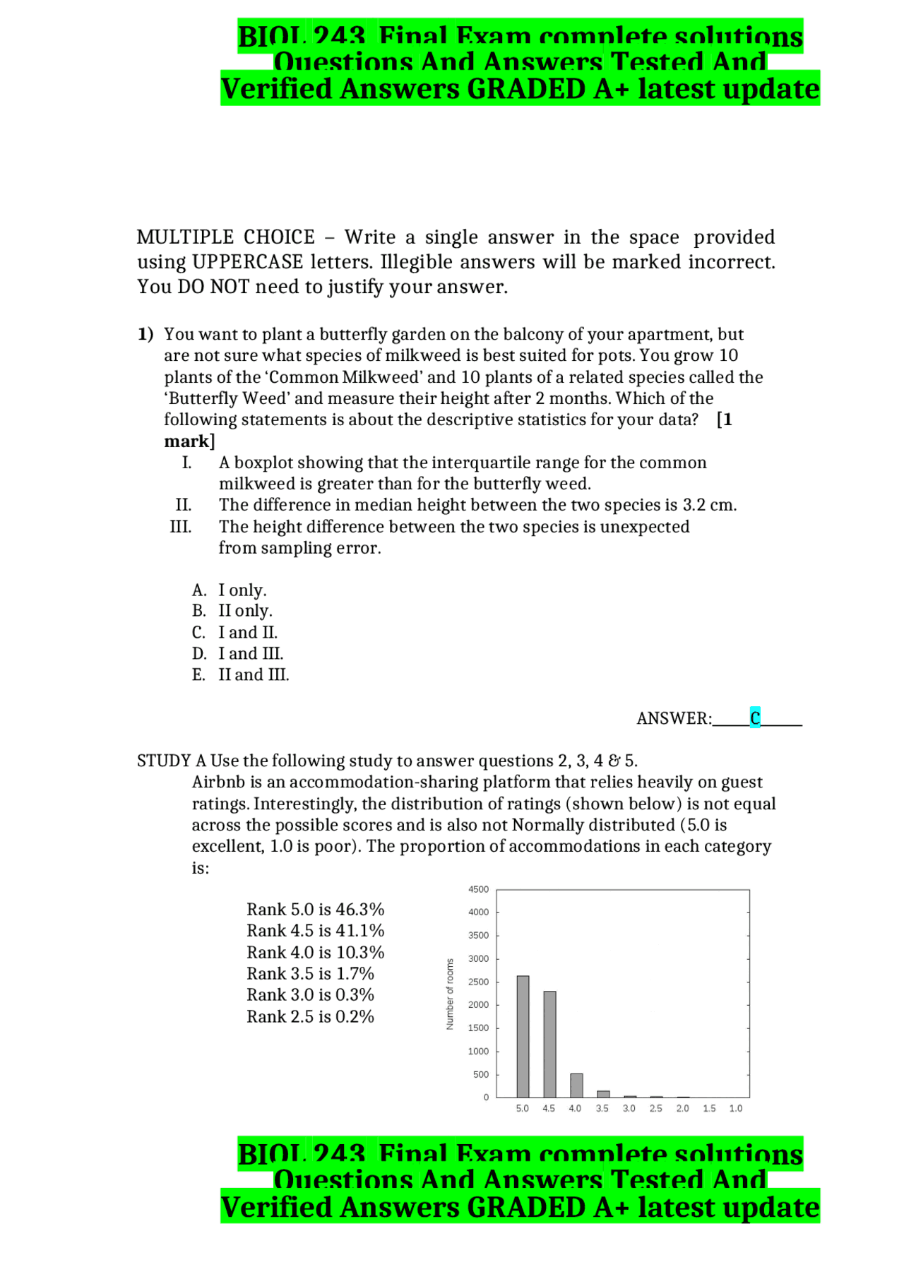 Biol 243 Final Exam Complete Solutions Questions And Answers Tested And