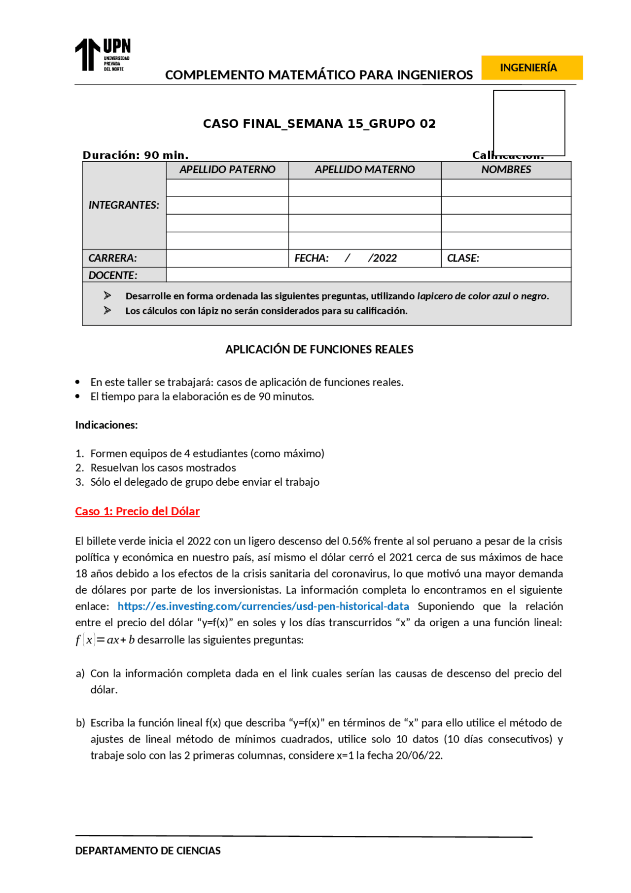 TPCC FINAL COMPLEMENTO MATEMATICO PARA INGENIEROS | Ejercicios de Ingeniería Ambiental | Docsity