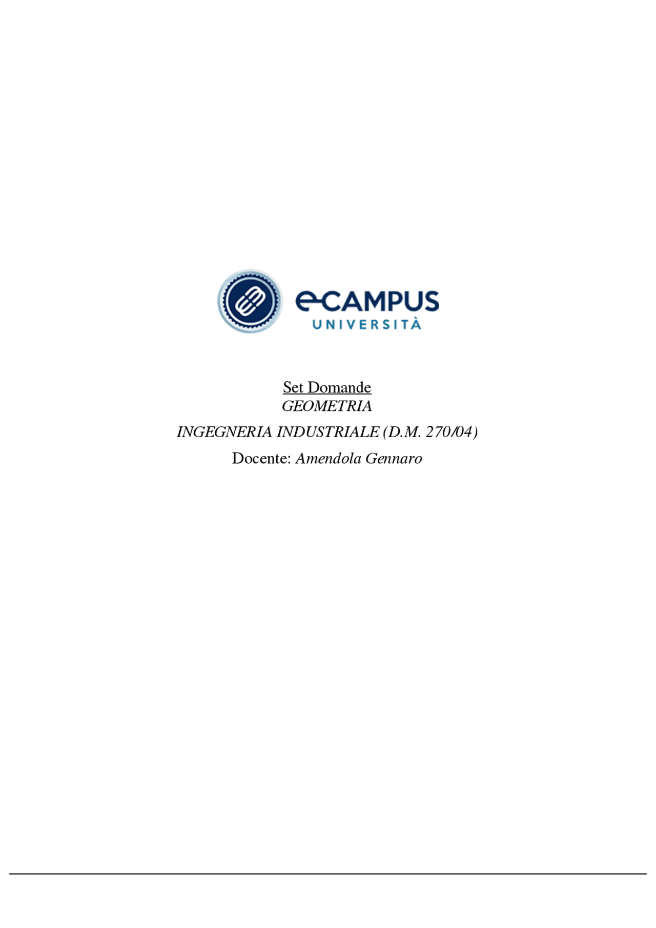 Paniere con risposte di Geometria | G. Amendola | e-Campus | Panieri di ... Paniere con risposte di Geometria | G. Amendola | e-Campus | Panieri di ...