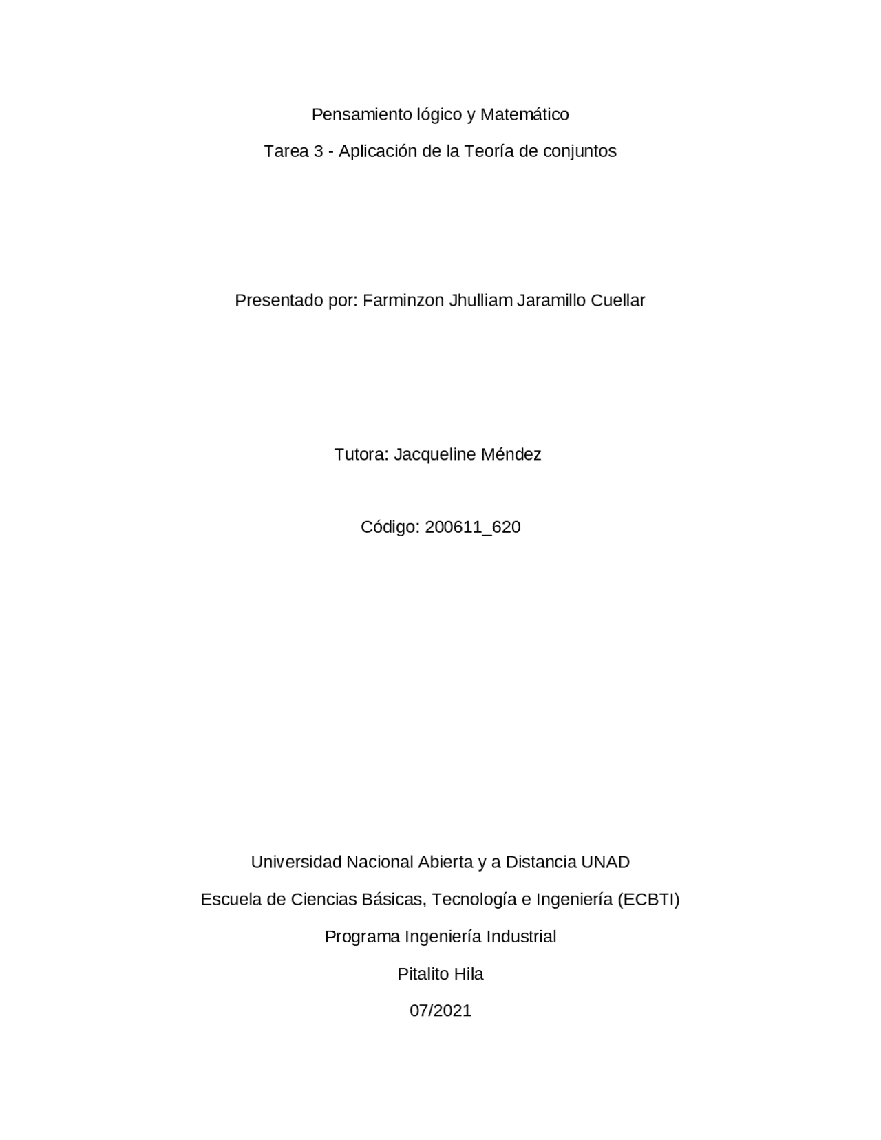 Tarea 3 Aplicación De La Teoría De Conjuntos Exercices De