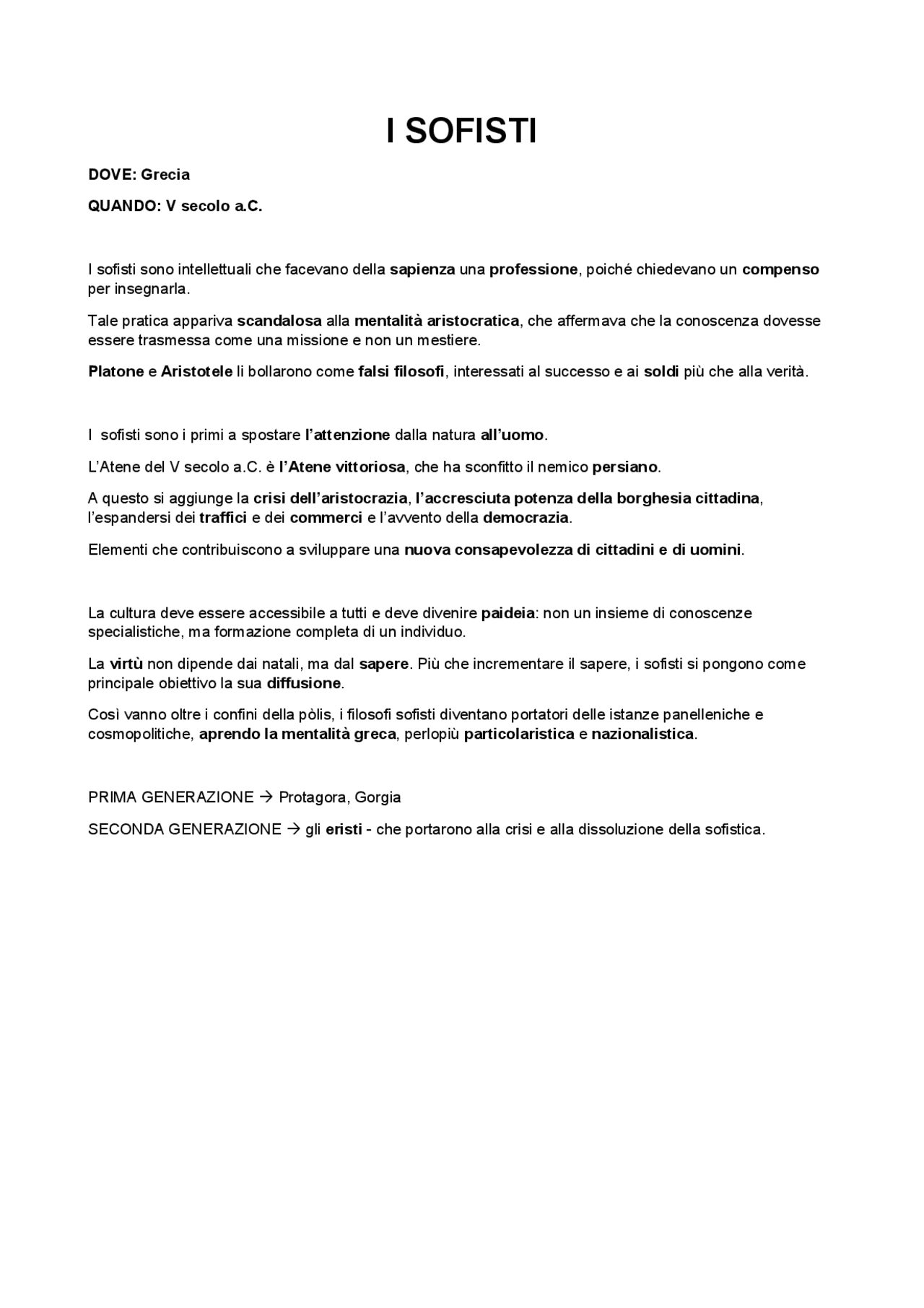 SOFISTI: PROTAGORA E GORGIA | Schemi e mappe concettuali di Filosofia ...